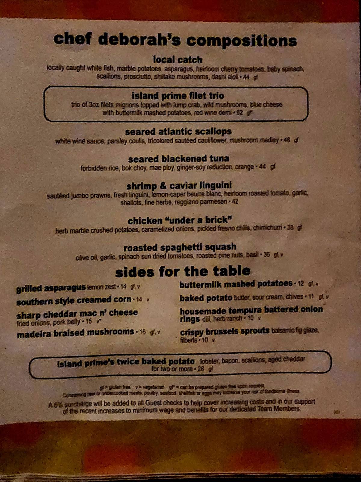 Menu at Island Prime restaurant, San Diego, 880 Harbor Island Dr