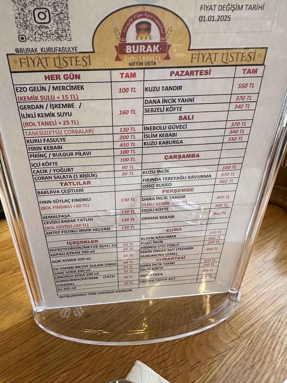 Menu at BURAK Kuru Fasulye, Yenişehir Mahallesi, Muhsin Yazıcıoğlu Cd ...