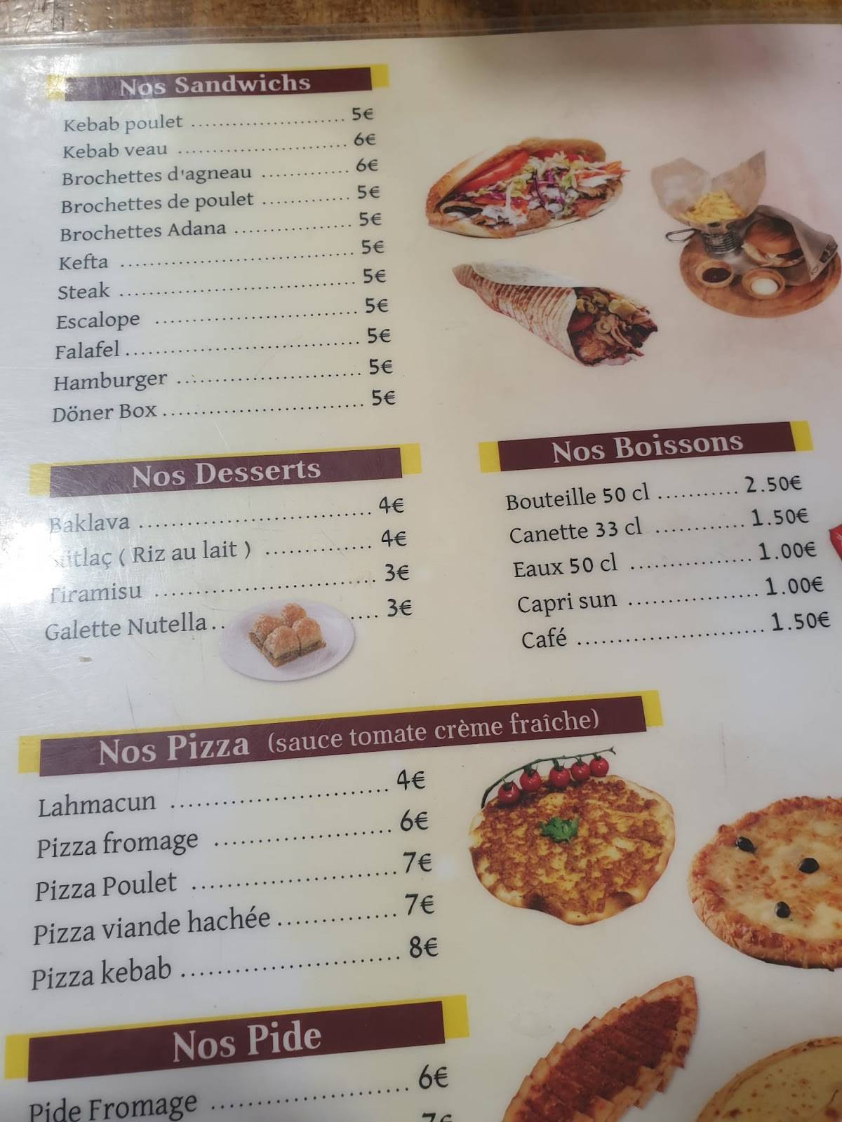 Menu au Istanbul Sultan Kebab restaurant, Marseille