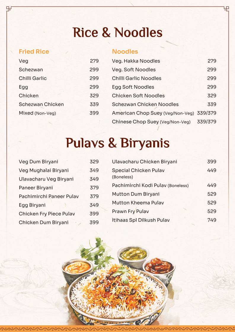 Menu At Itihaas Restaurant And Banquets Hyderabad