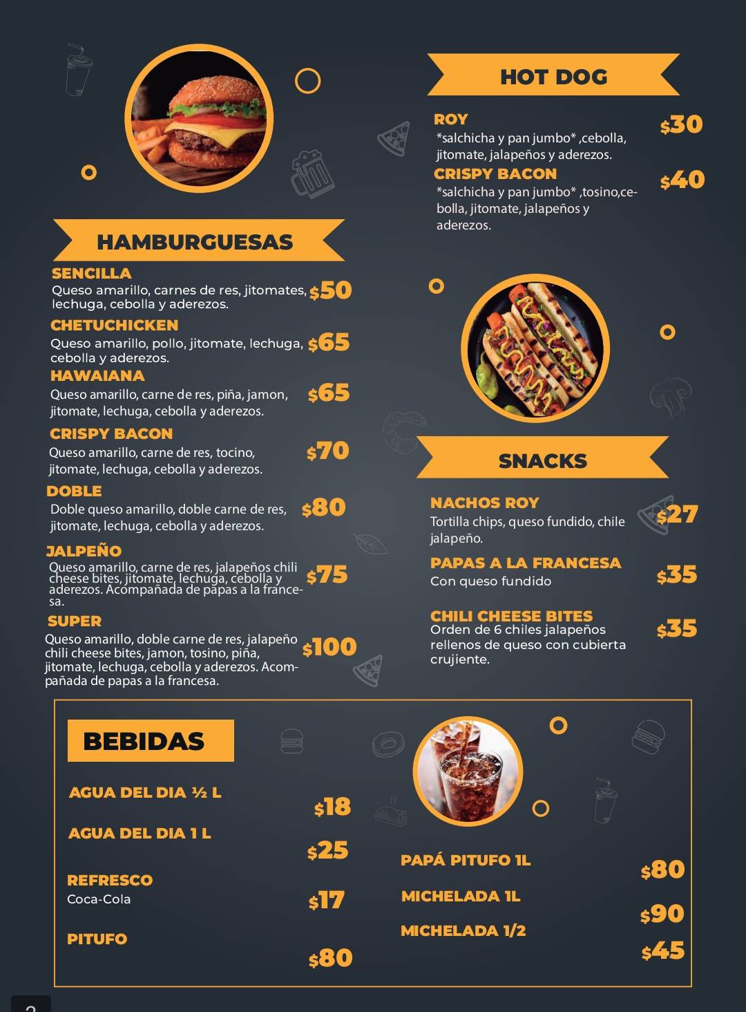 Menu at Ixtanja restaurant, Colón