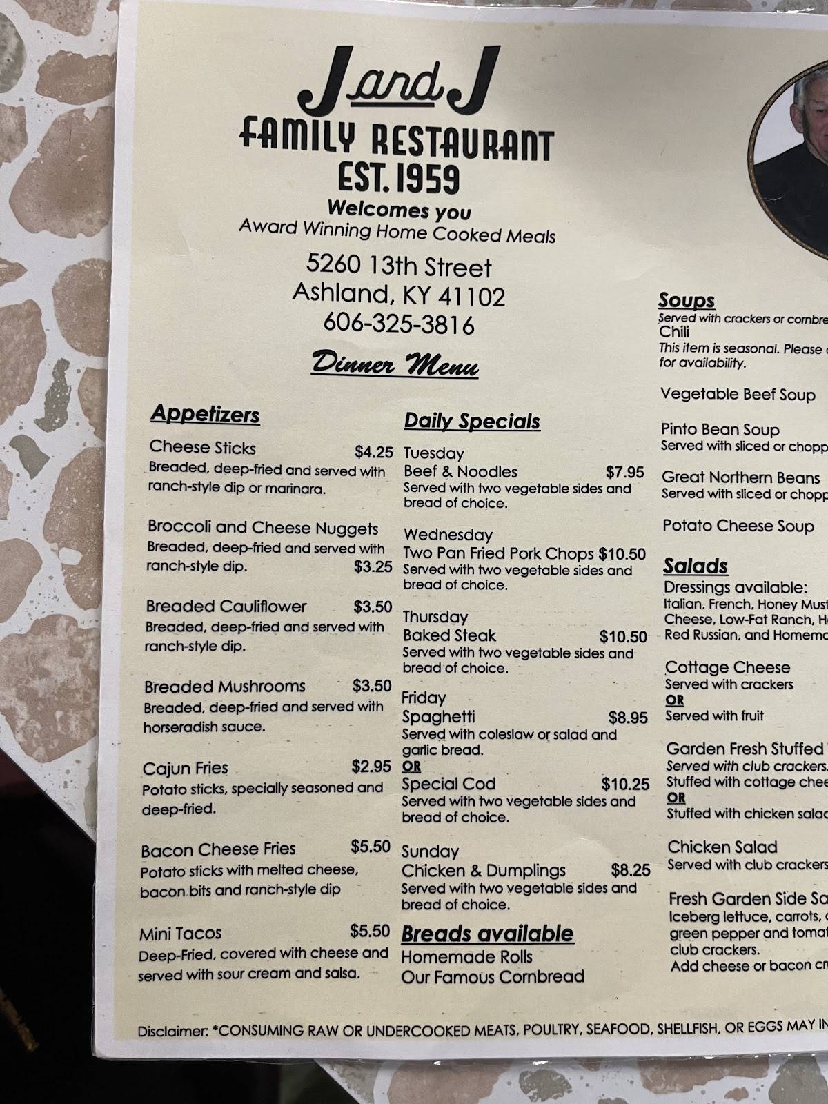 Menu at J J Restaurant, Ashland