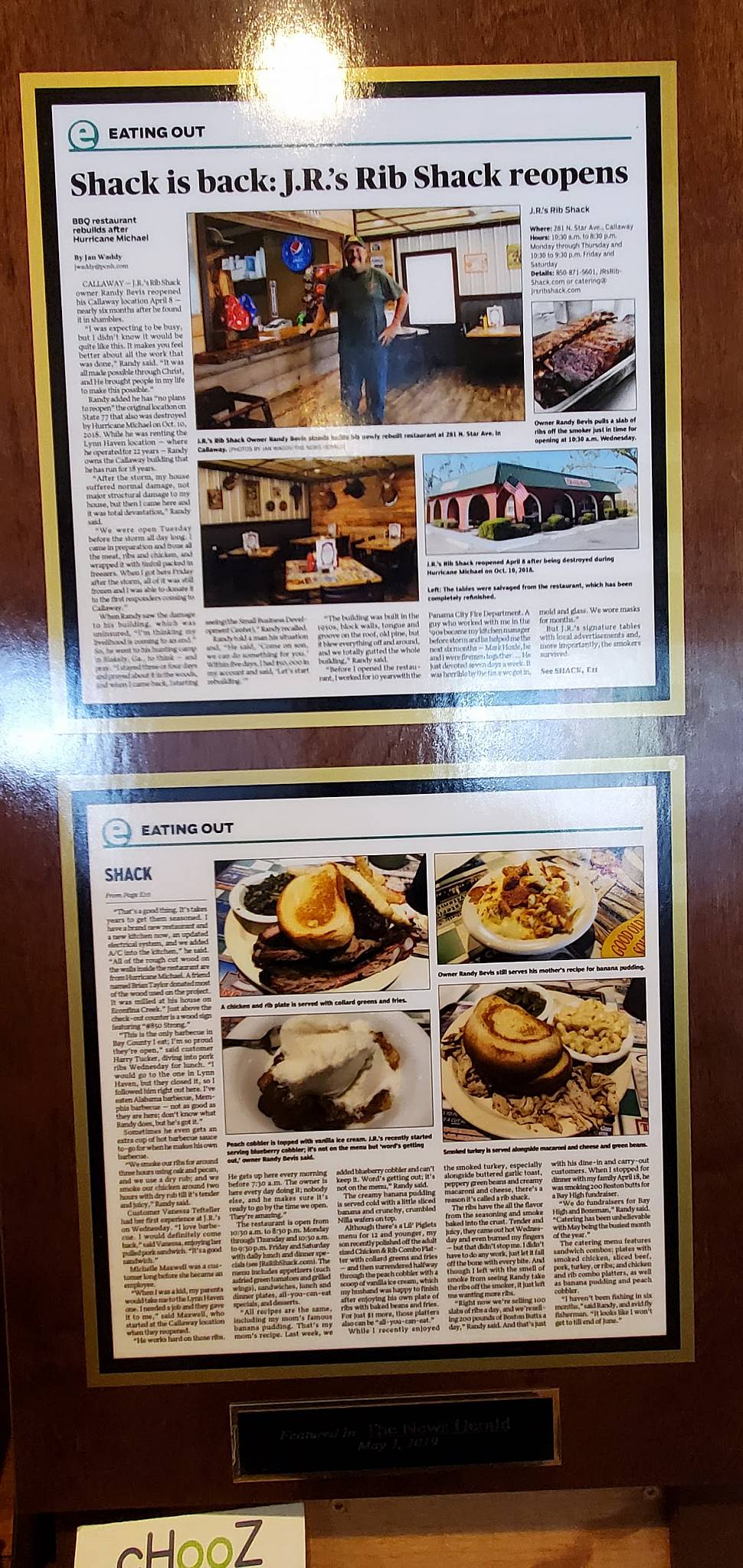 Menu at J.R.'s Rib Shack BBQ, Panama City, 281 N Star Ave