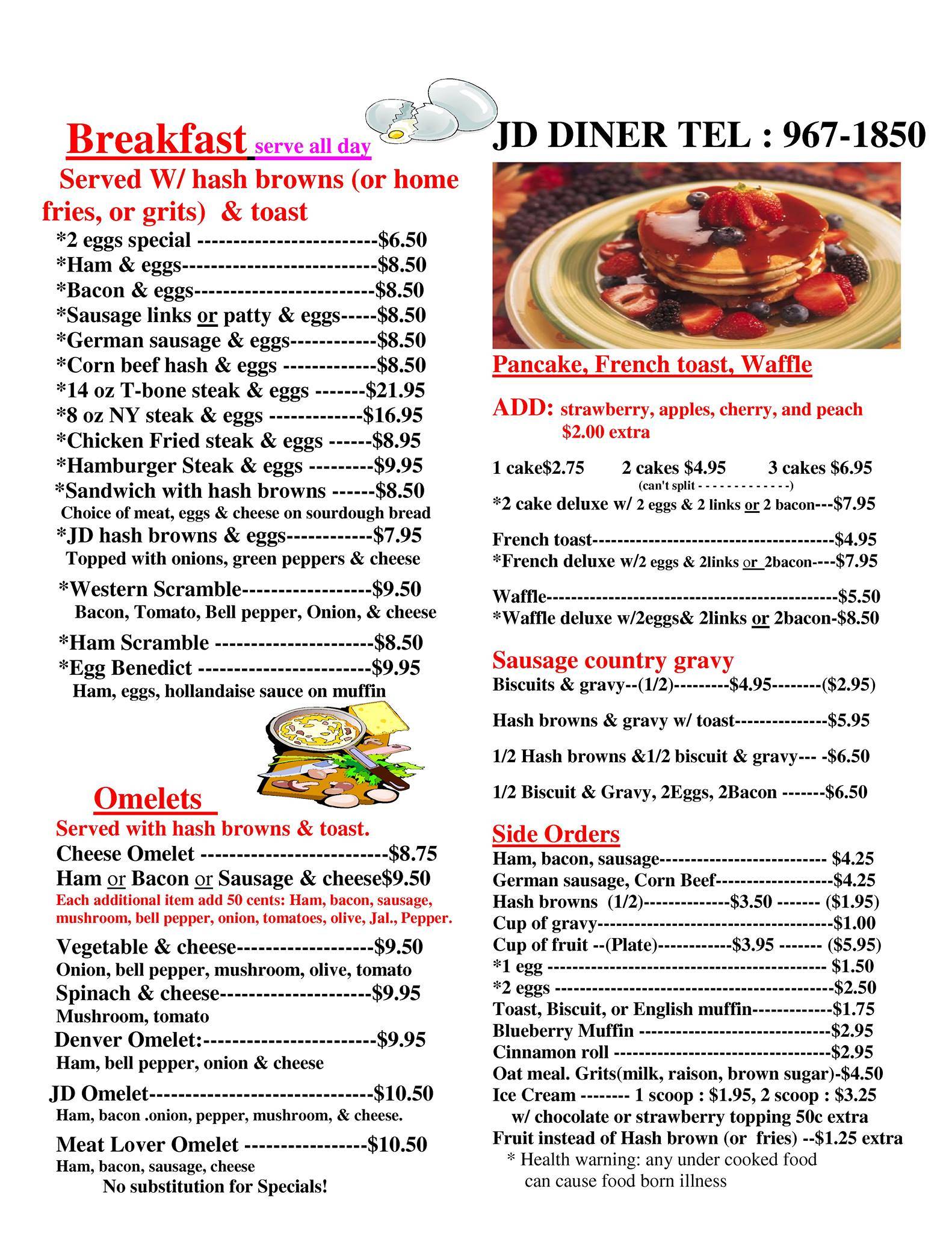 Menu at JD Diner restaurant, West Richland
