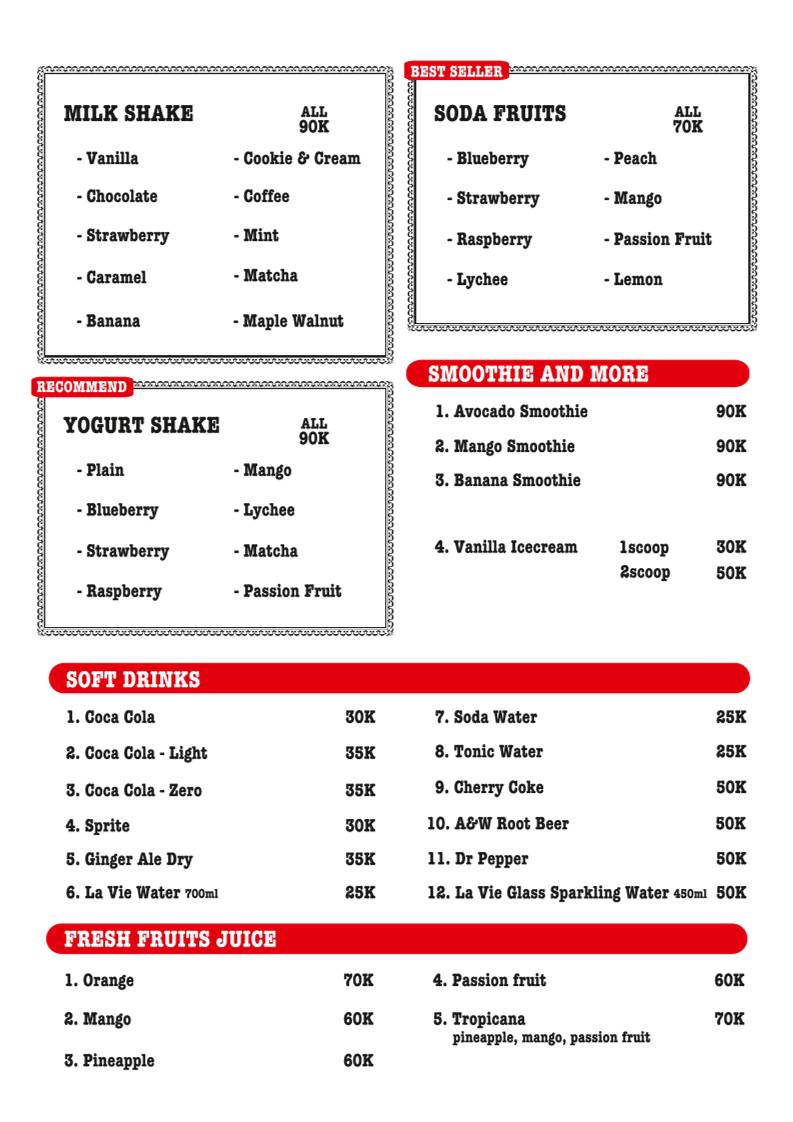 Menu at JEWEL DINER restaurant, Hanoi, 21 P. Trịnh Công Sơn