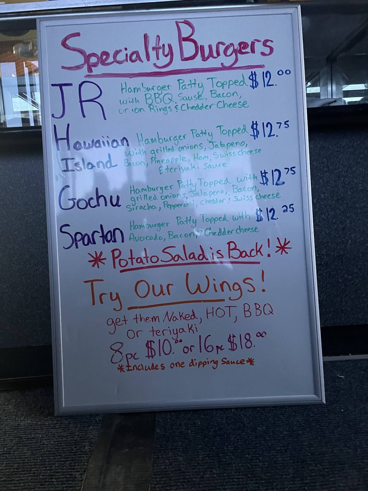 Menu at JP's Hamburger House restaurant, Wasilla, E Parks Hwy