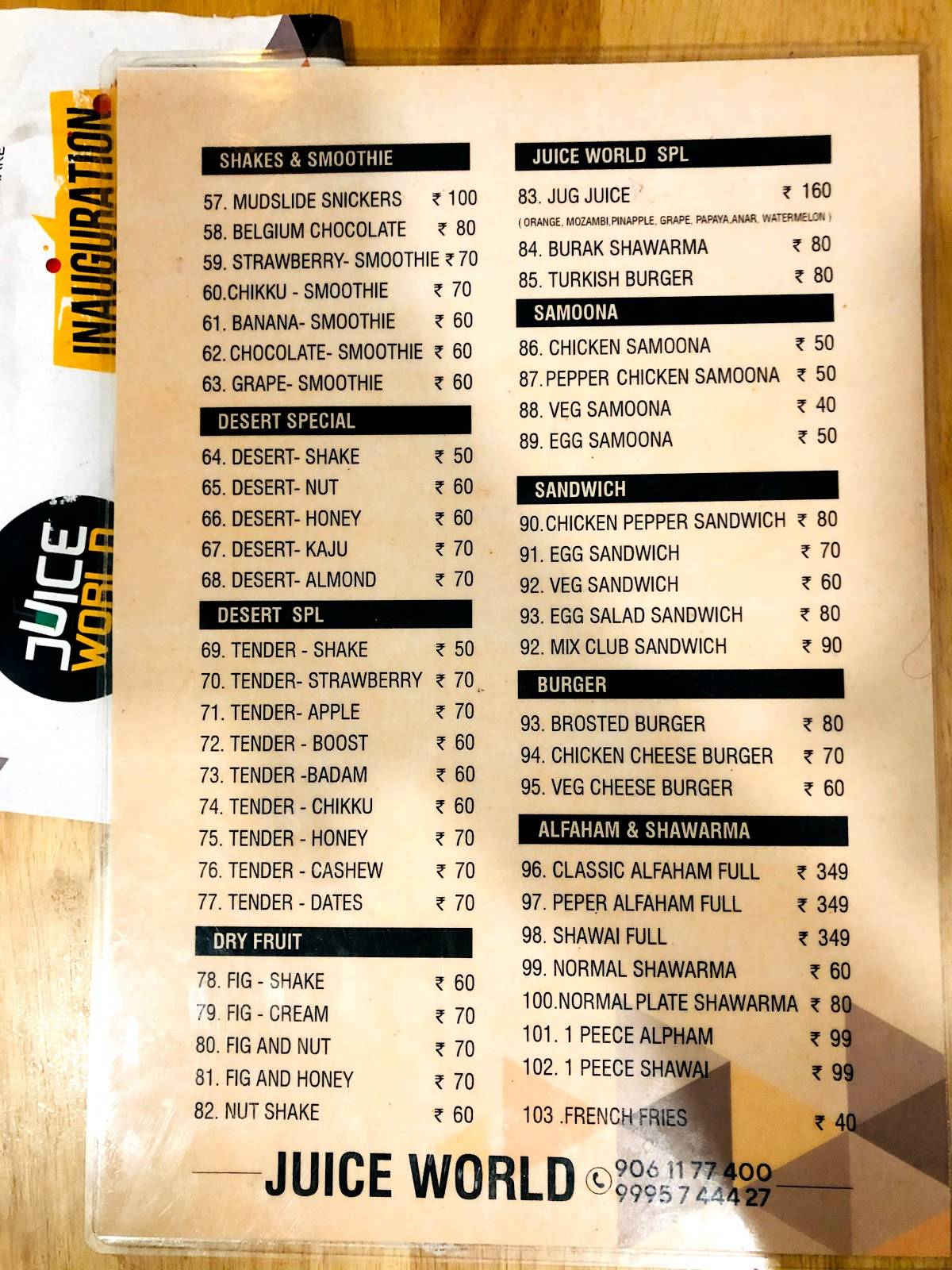 Menu at JUICE WORLD, Edappal
