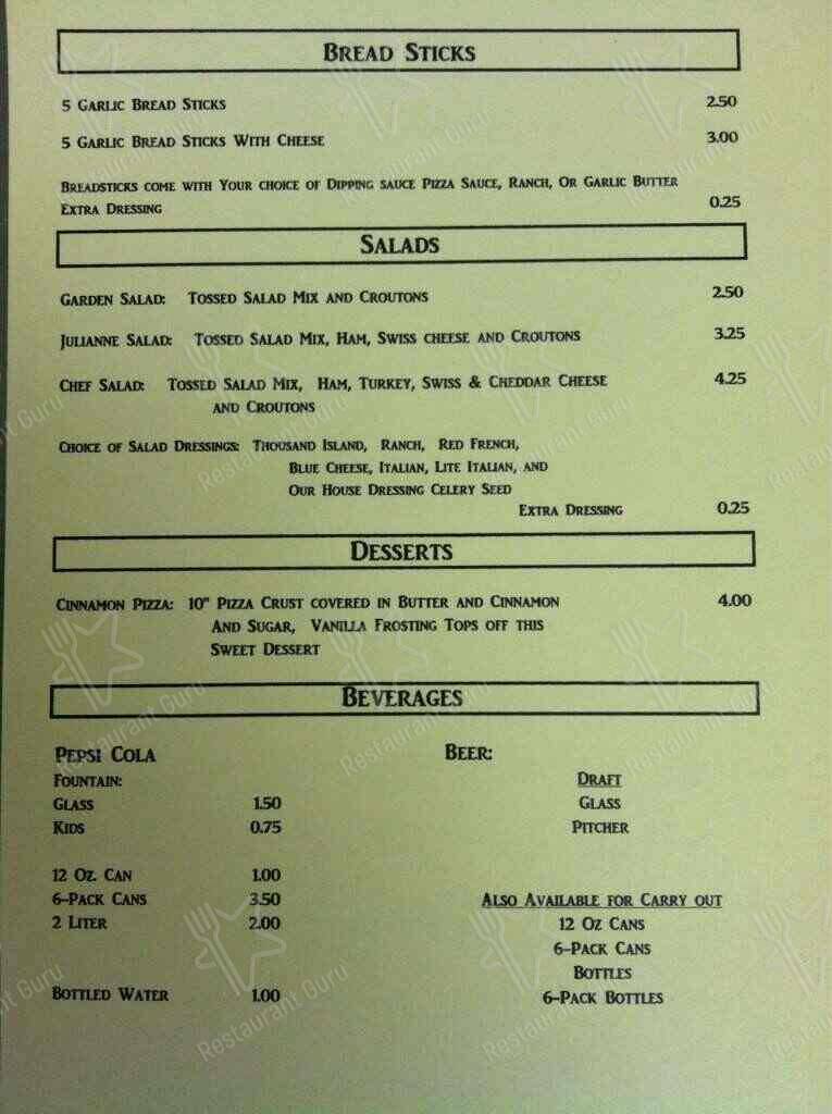 Menu at Jac & Do's Pizza pizzeria, Findlay, W Trenton Ave