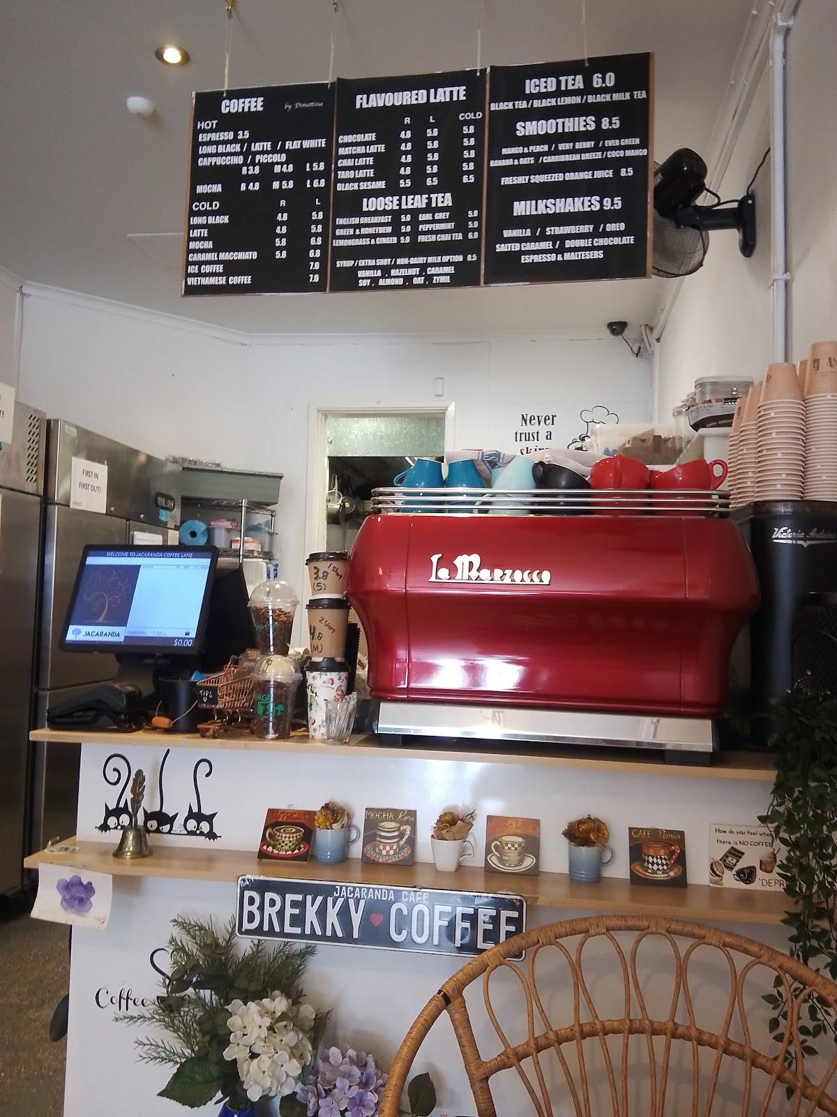 Menu at Jacaranda Coffee Lane restaurant, Brisbane City