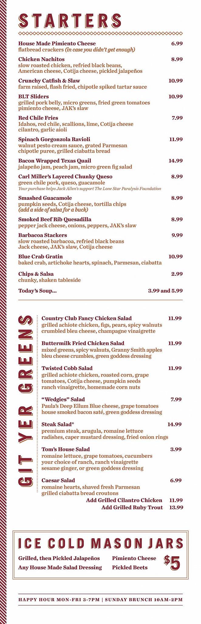 Carta del restaurante Jack Allen's Kitchen 360, Austin