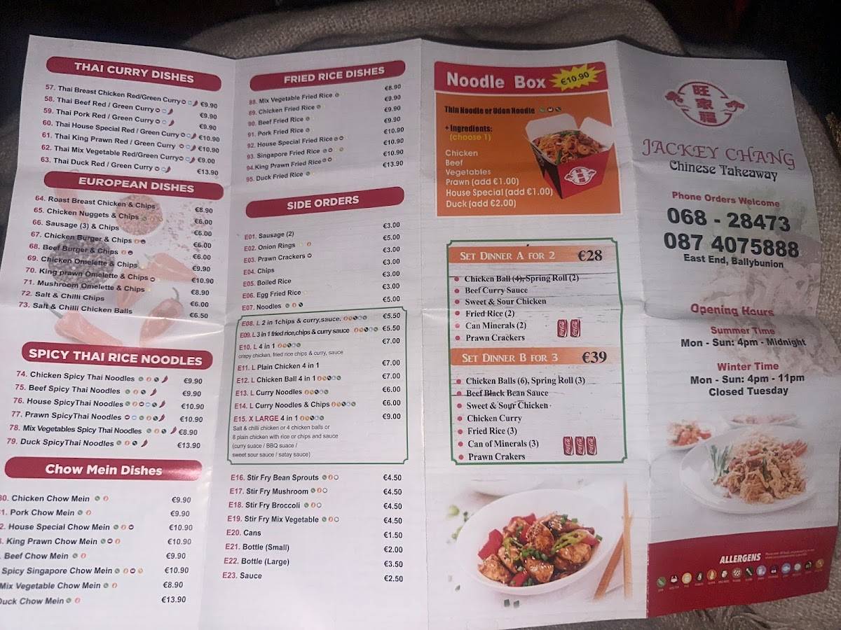 Menu at Jackey Chang, Ballybunion