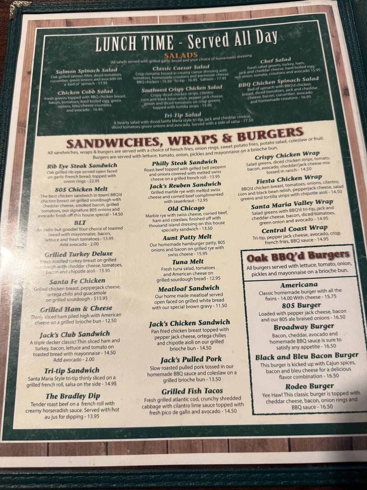 Menu at Jack's In Old Orcutt restaurant, Orcutt