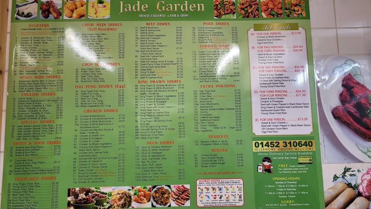 Menu at Jade Garden restaurant, Gloucester