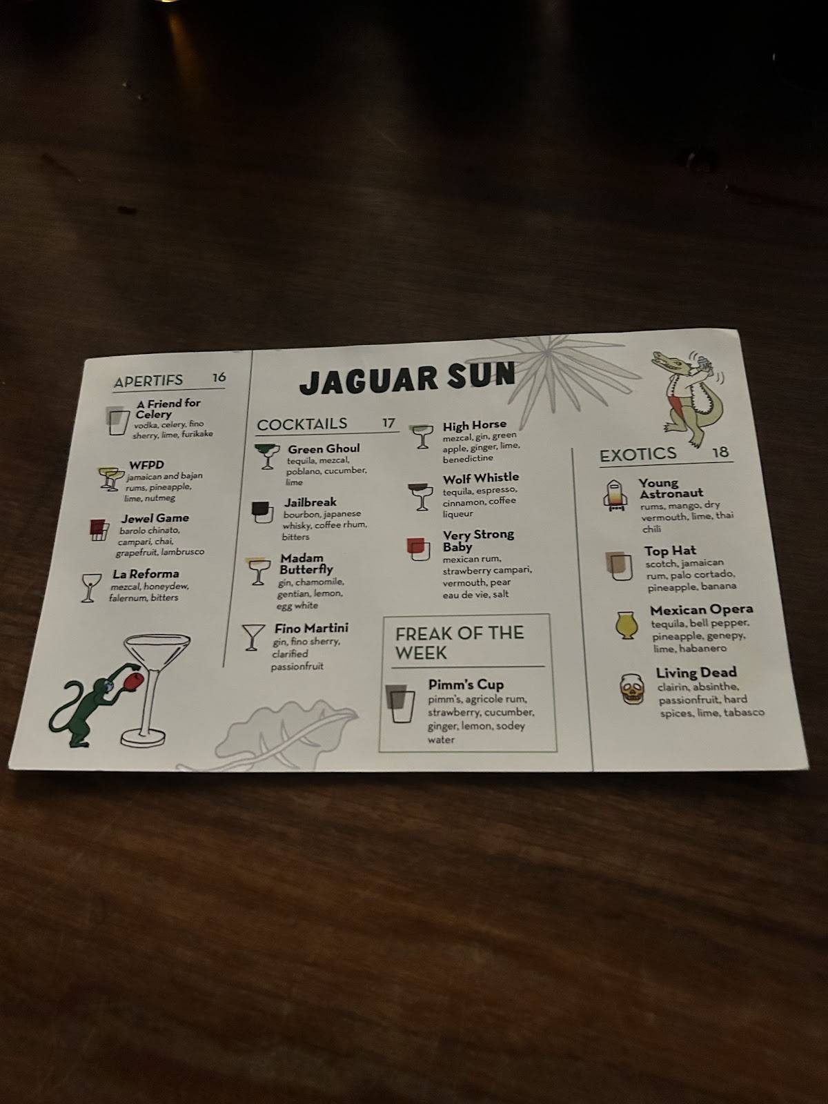 Menu at Jaguar Sun pub & bar, Miami