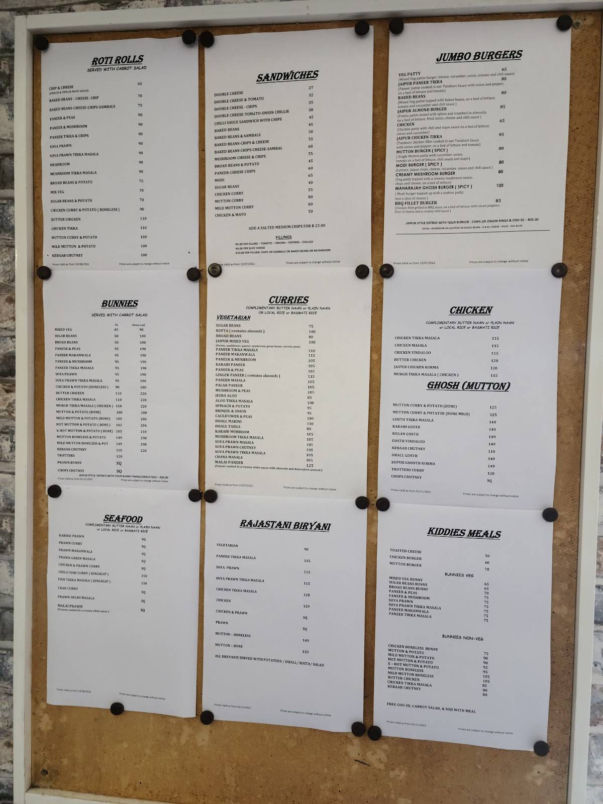 Menu at Jaipur Palace Restaurant, Durban