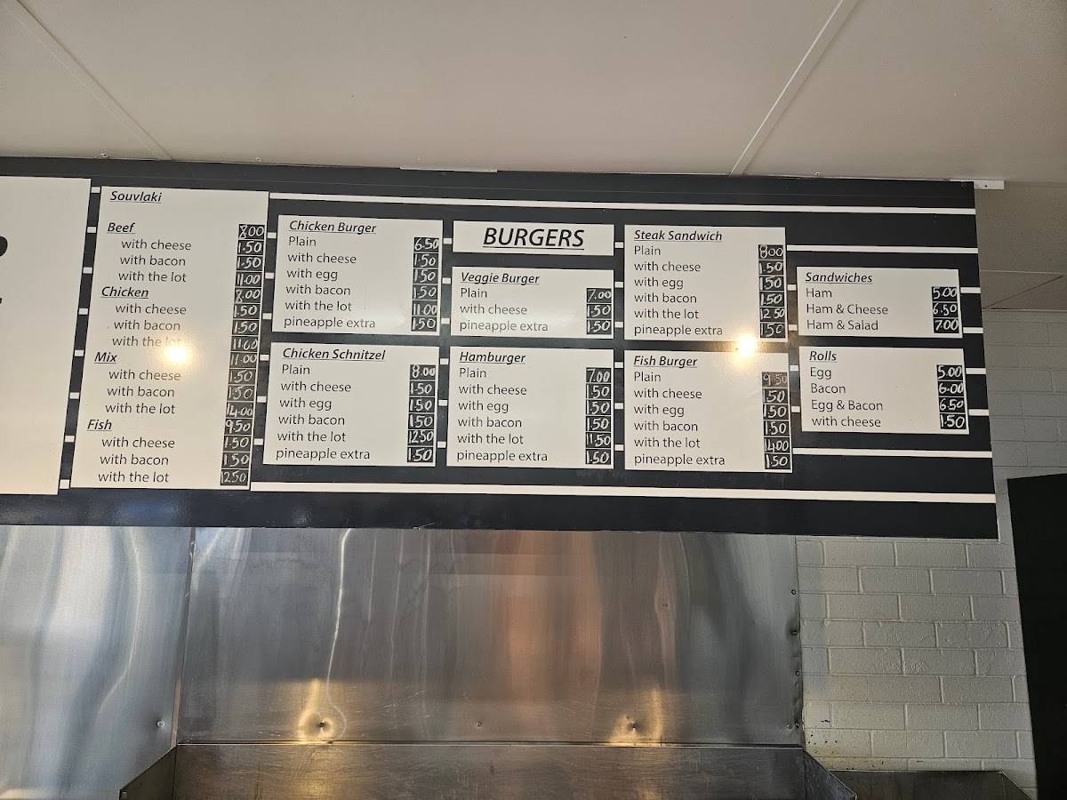 Menu at Jan's Cafe, Lavington
