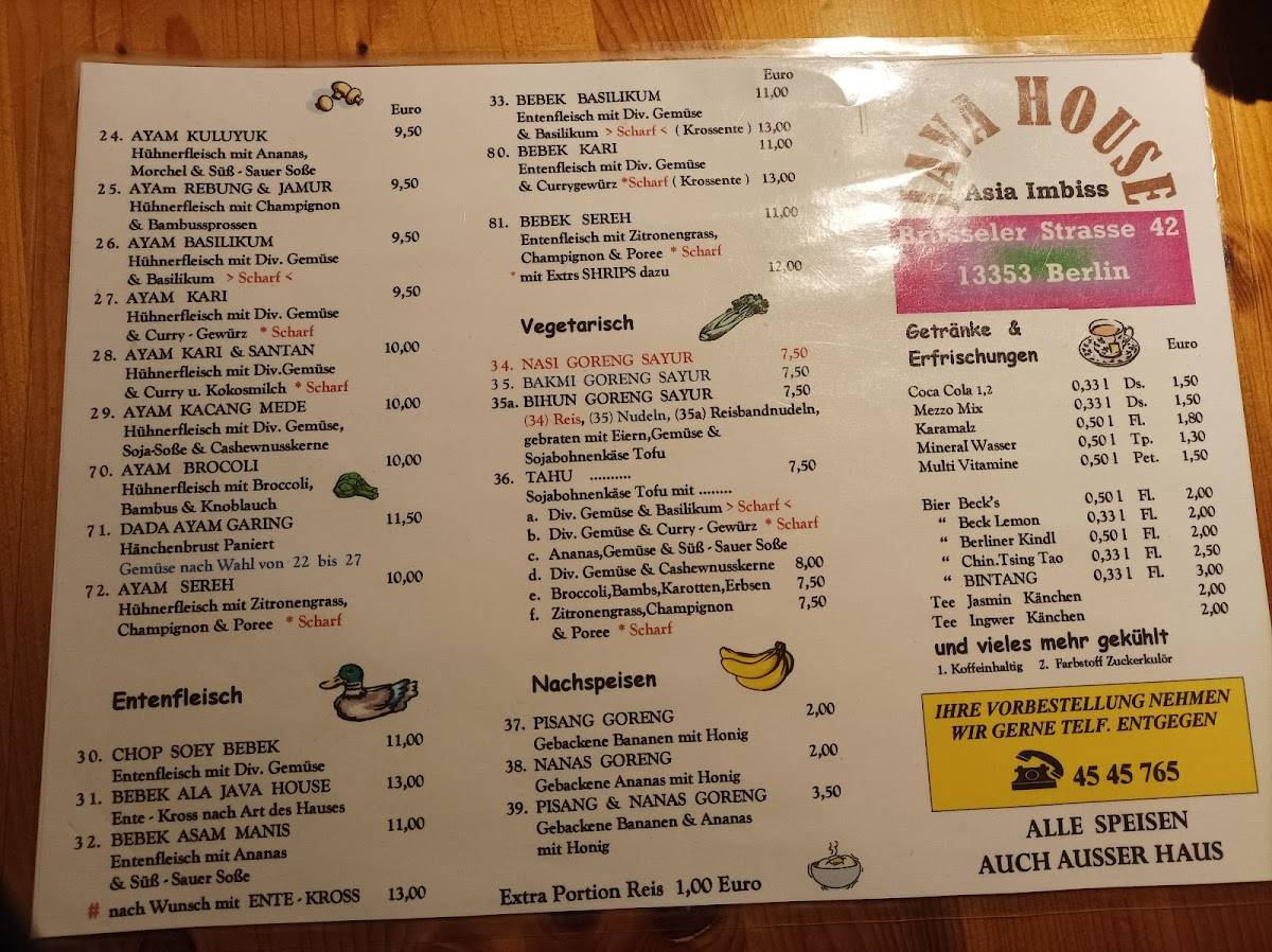 Speisekarte von Java House restaurant, Berlin