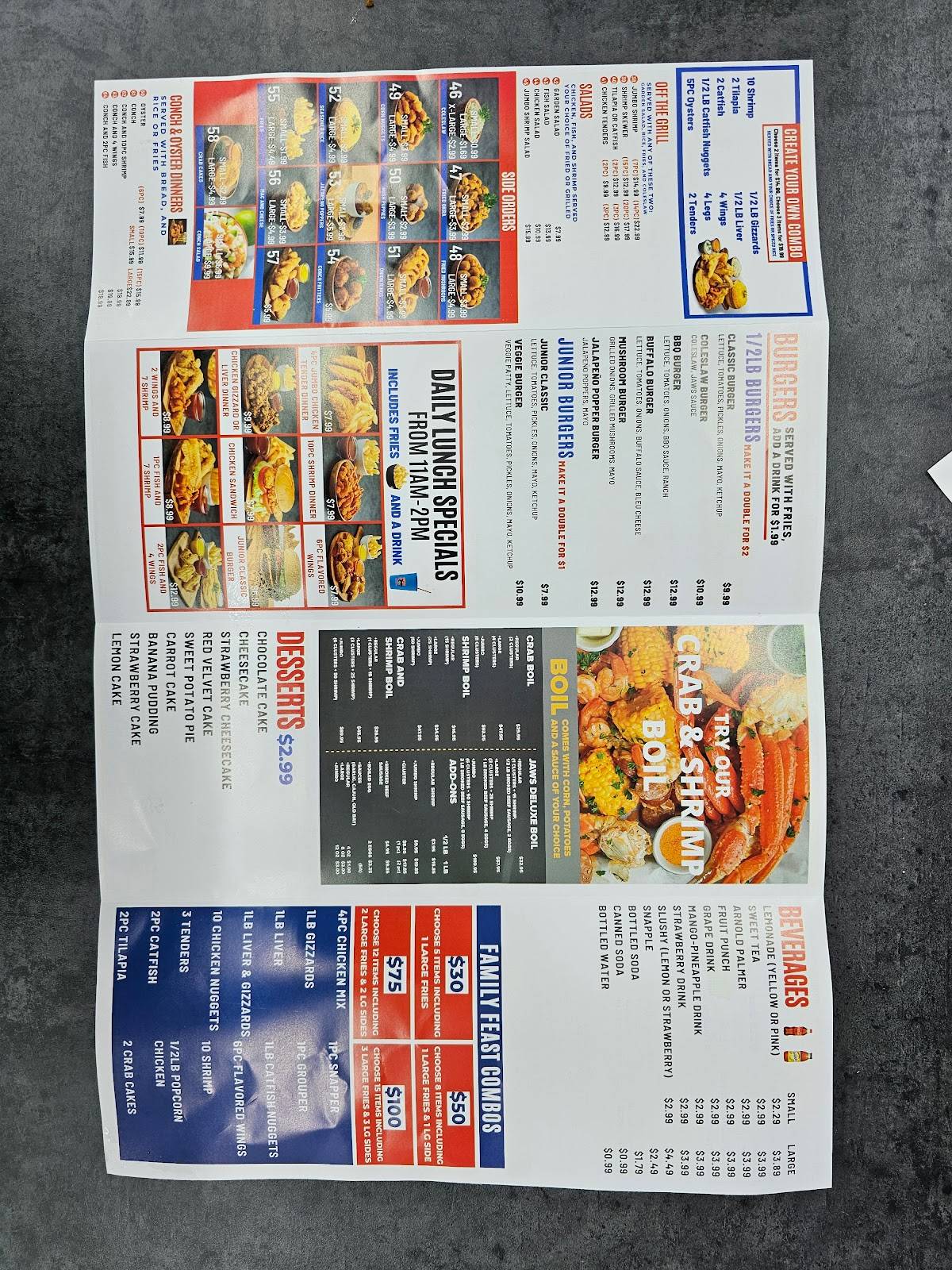 Menu at Jaws Seafood & Chicken restaurant, Belle Glade