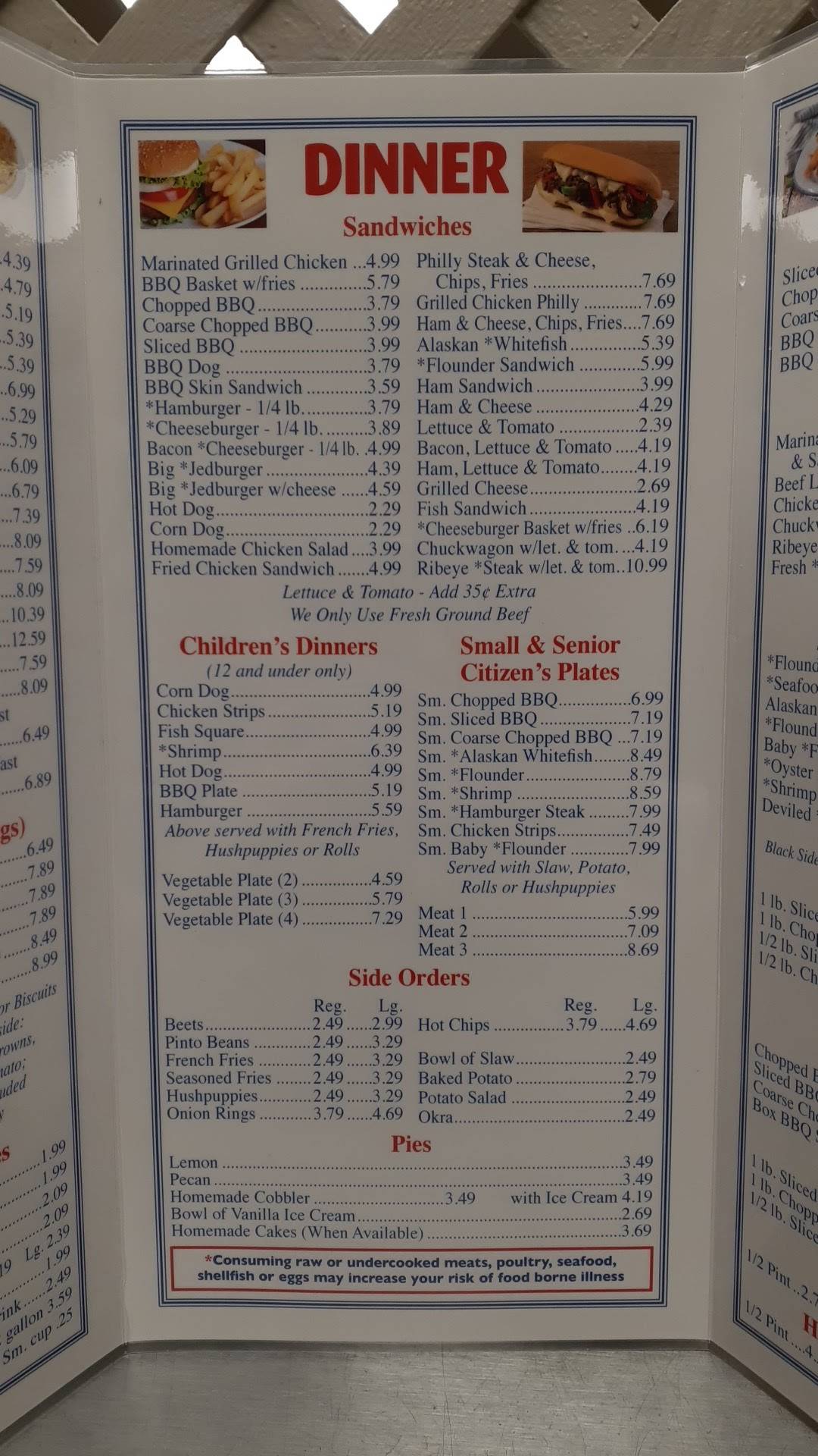 Menu at Jed's Bar-B-Que, Asheboro