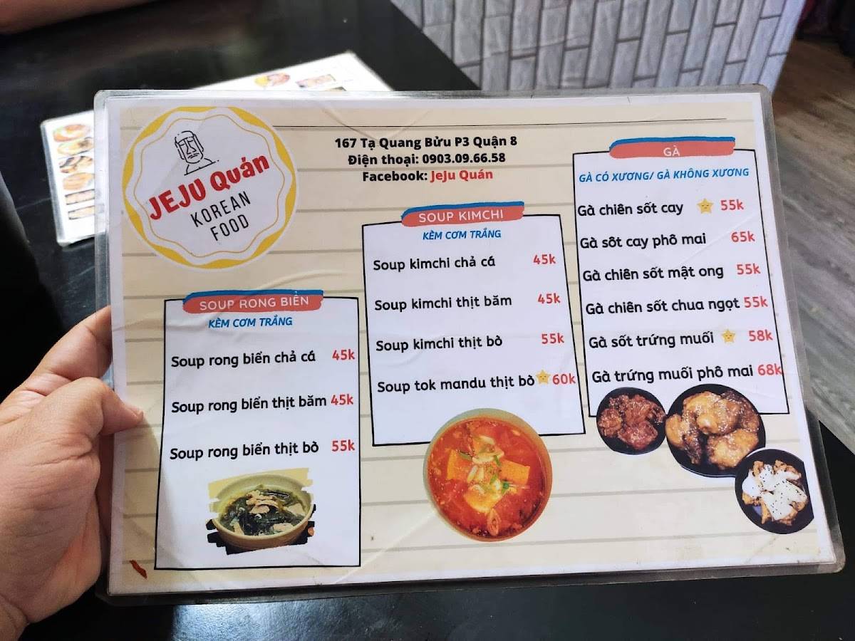 Menu at Jeju quán restaurant, Ho Chi Minh City