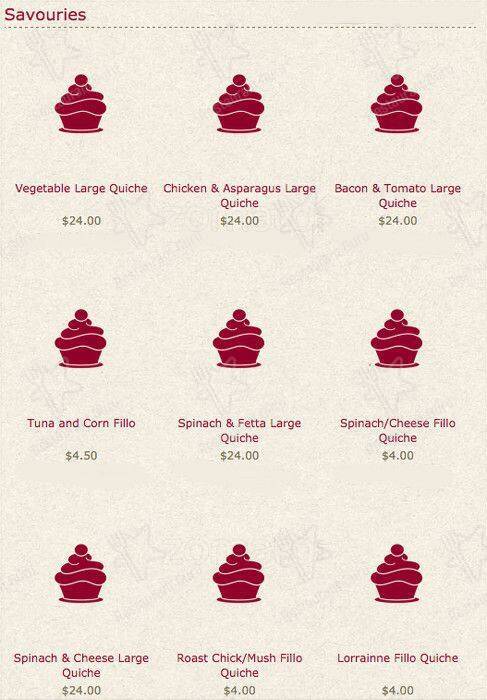 Menu at Jenny's Bakery, Eastwood