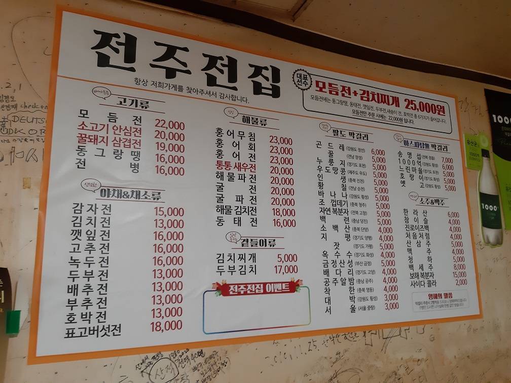 Carta del restaurante Jeonju Jeon Jip, Seul, 19 Dongjak-daero 7-gil