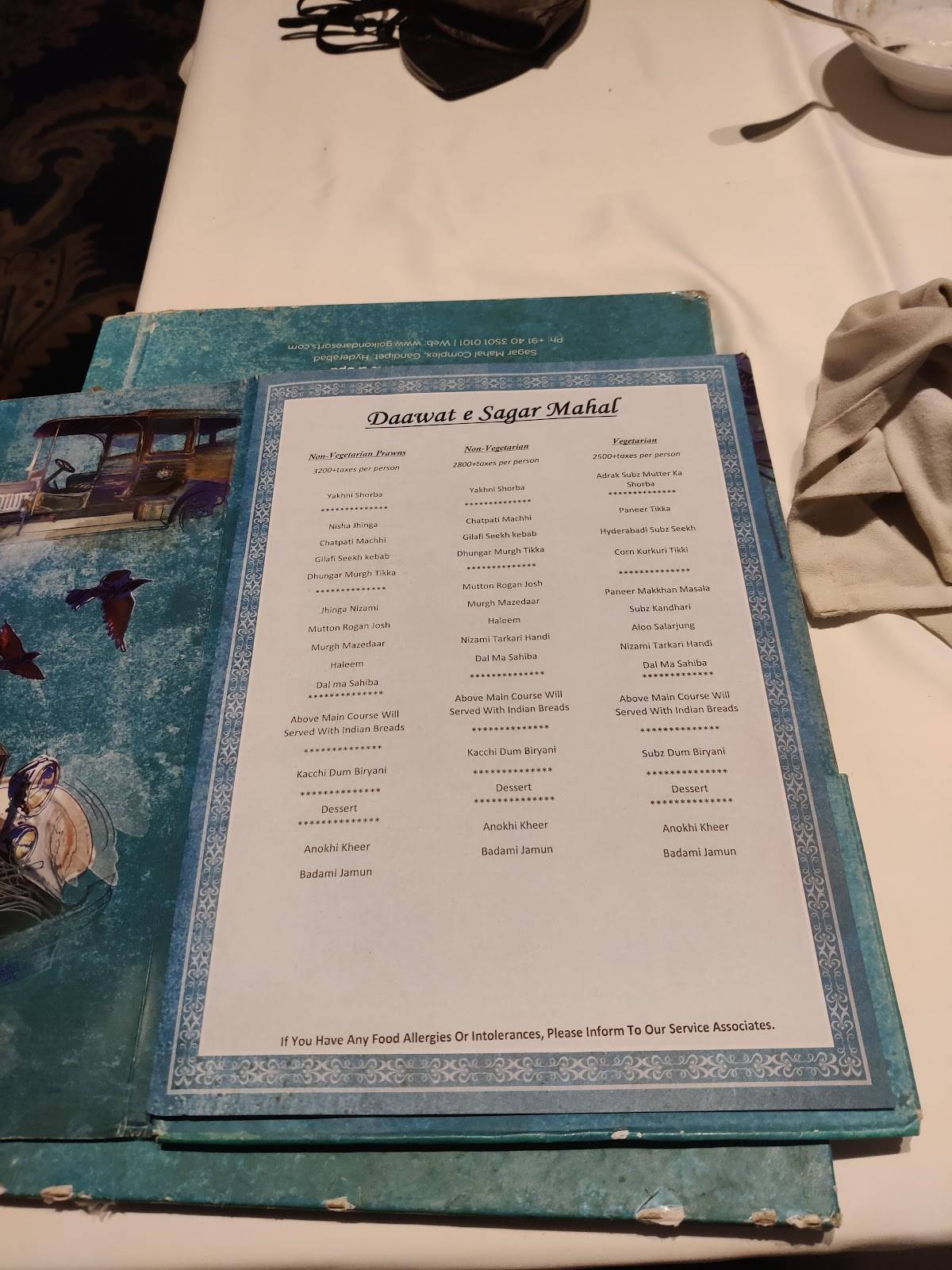 Menu at Jewel of Nizam - The Minar, Hyderabad, The Golkonda Resort