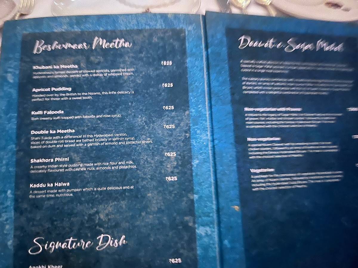 Menu at Jewel of Nizam - The Minar, Hyderabad, The Golkonda Resort
