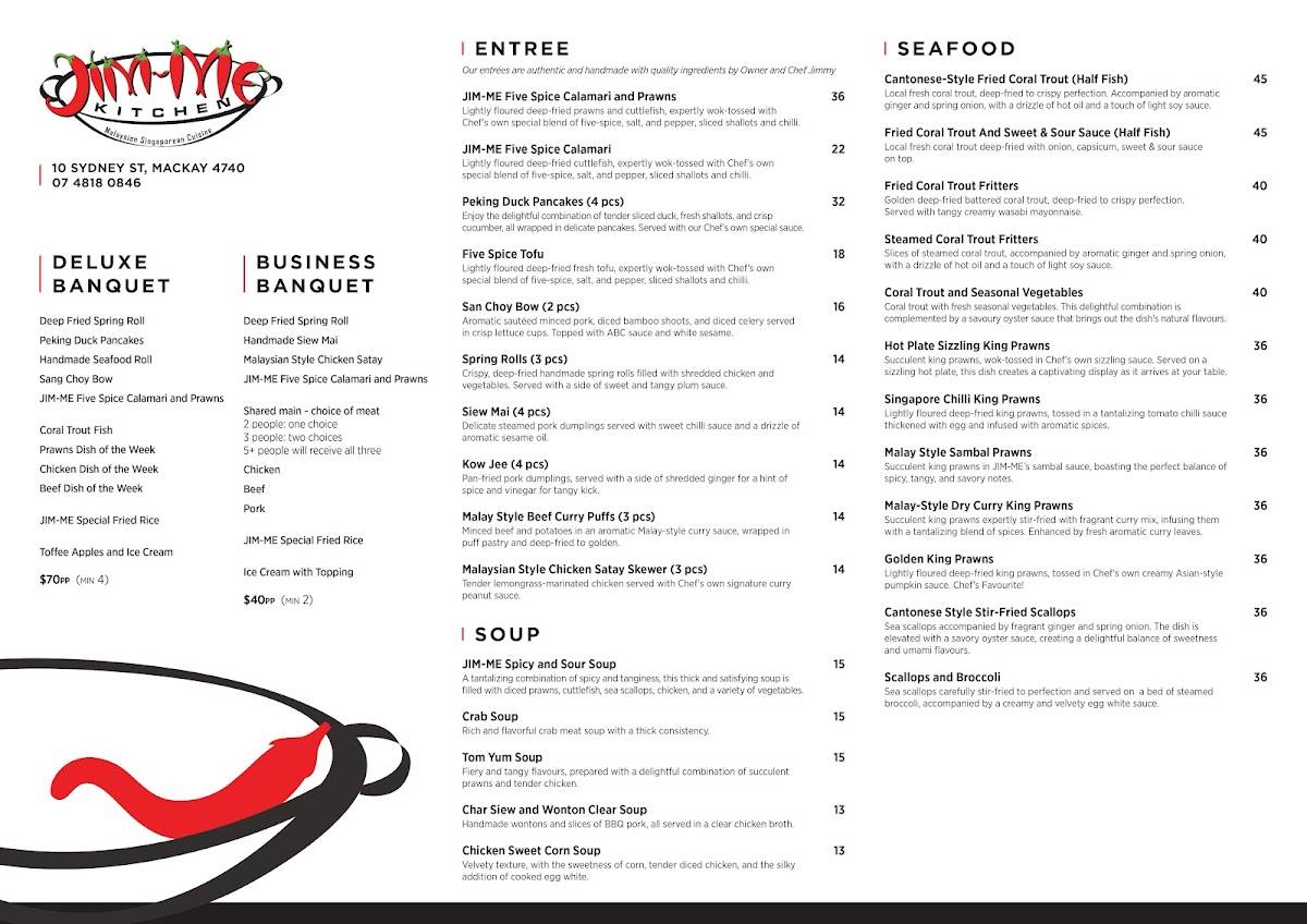 Menu at Jim-Me Kitchen Mackay restaurant, Mackay
