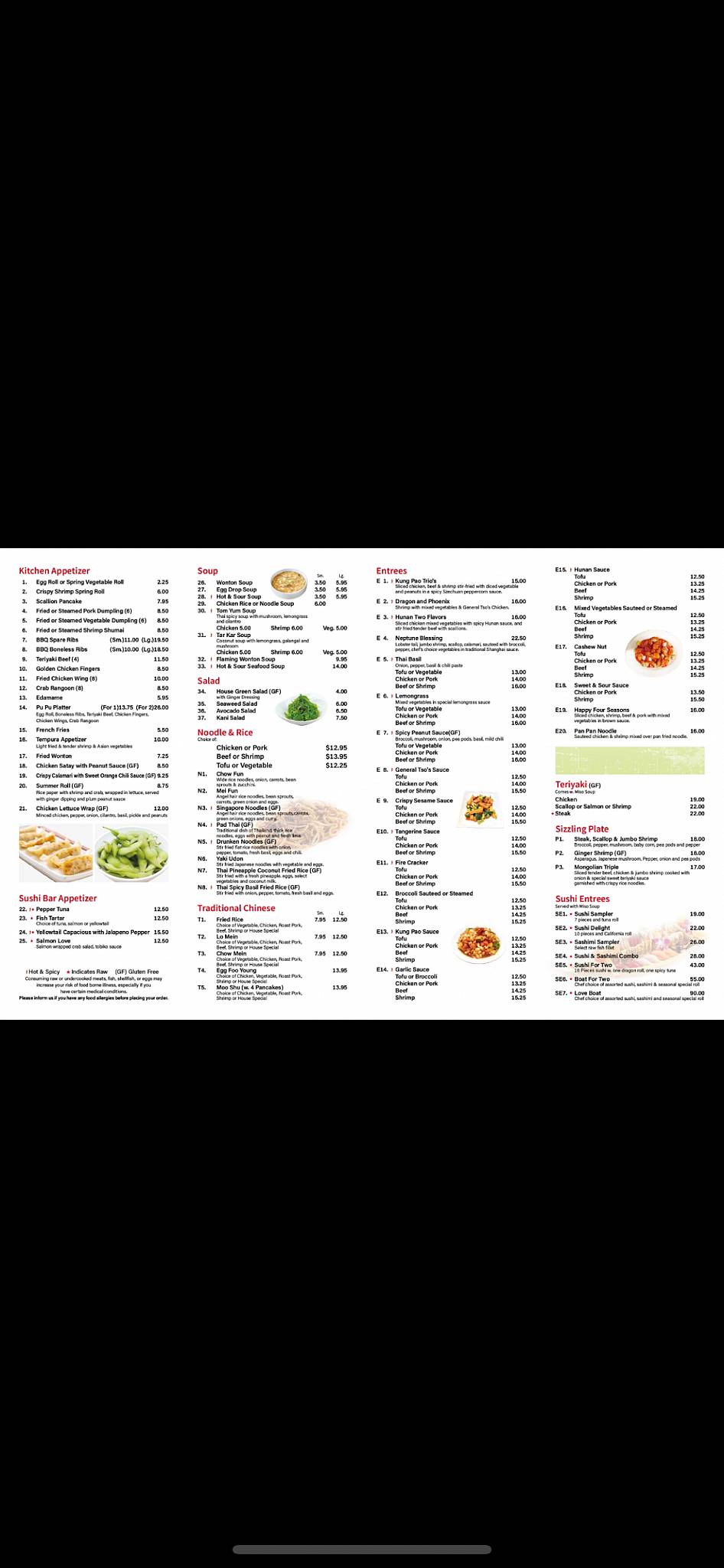 Menu at Jimmy Chen's Asian Cuisine & Cocktail Bar, East Windsor