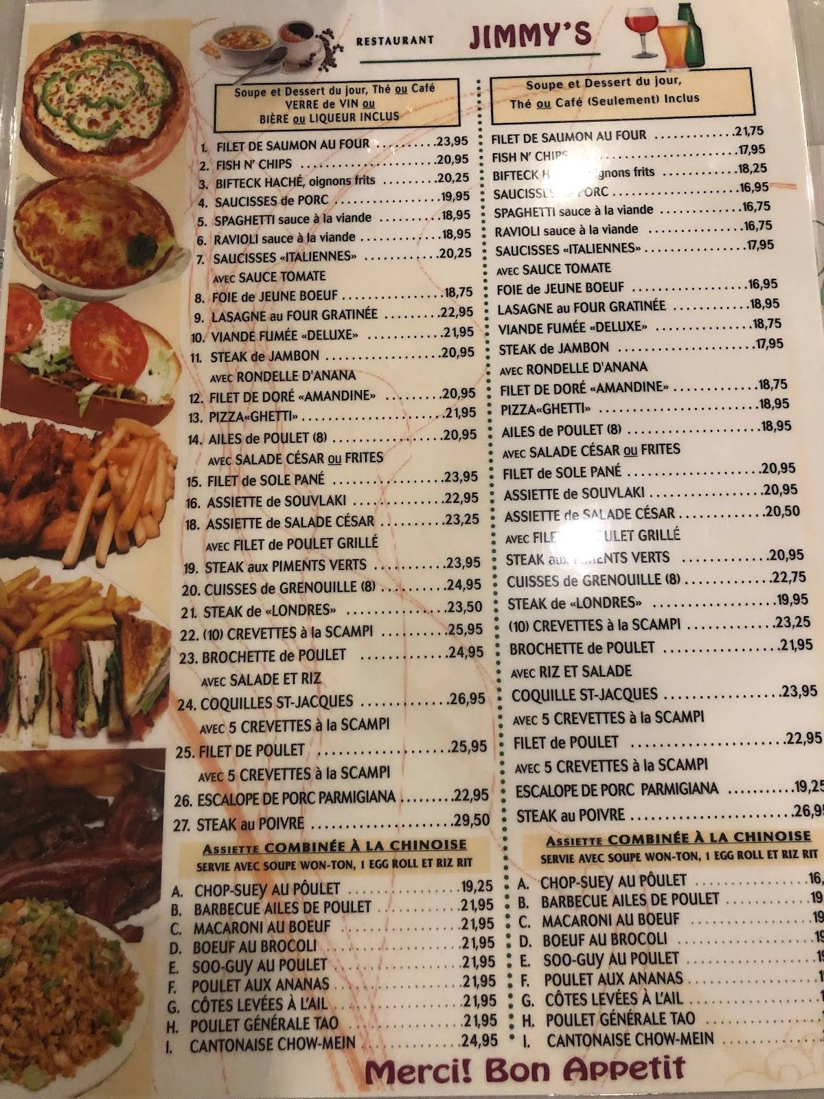 Menu au Restaurant Jimmy, Montréal