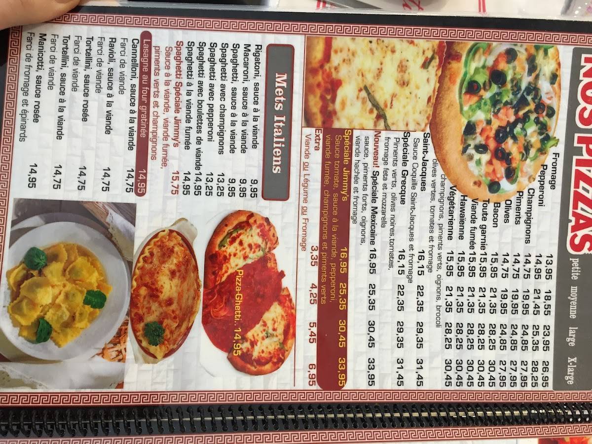 Menu au Restaurant Jimmy, Montréal