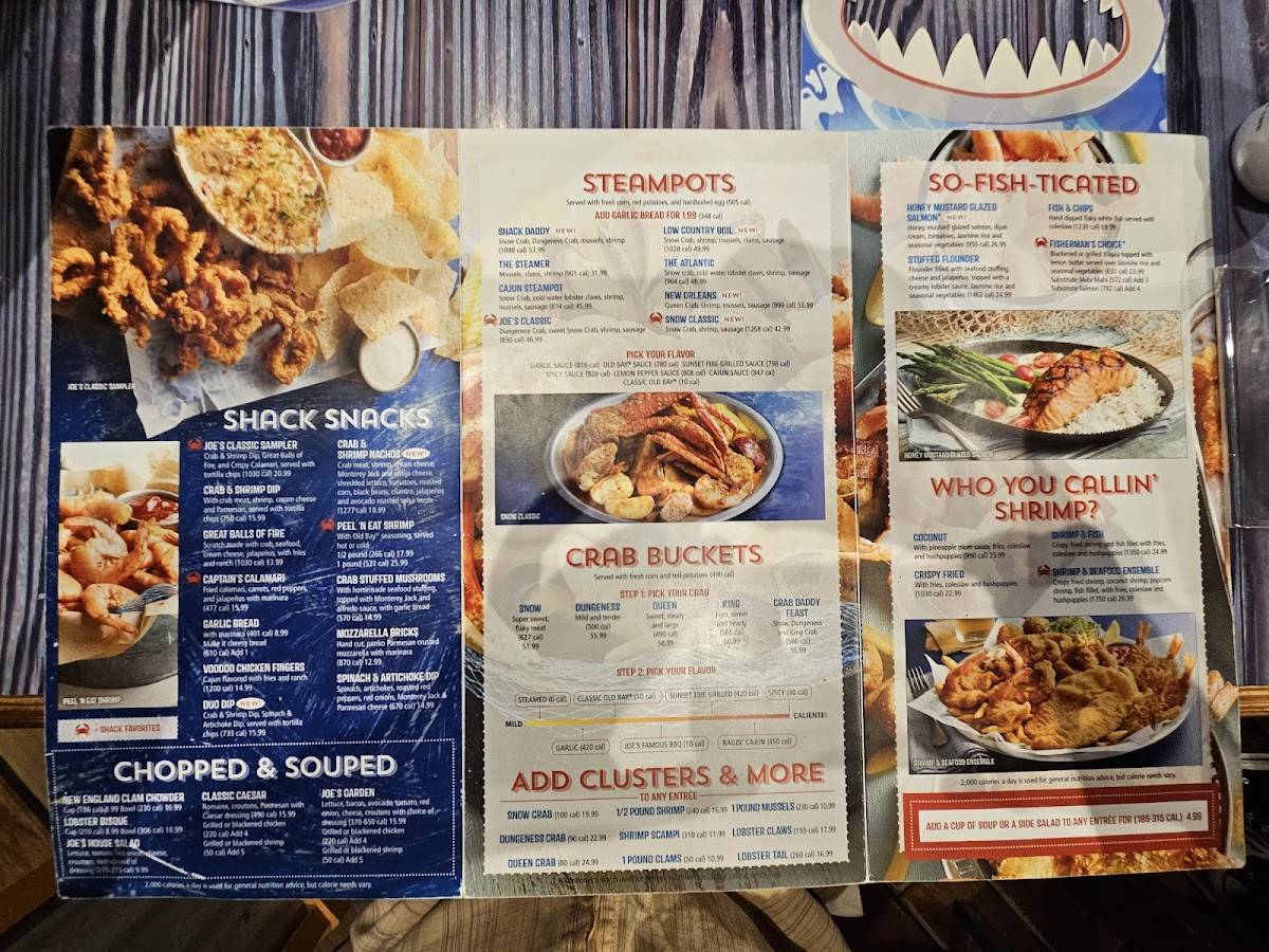 Menu at Joe's Crab Shack restaurant, Daytona Beach, Main St Bridge