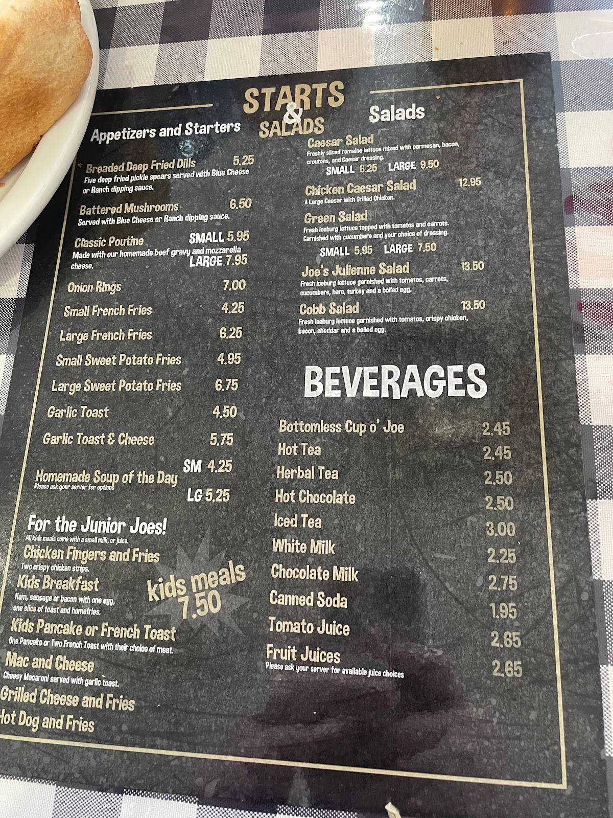 Menu at Joe's Diner - Stratford restaurant, Stratford
