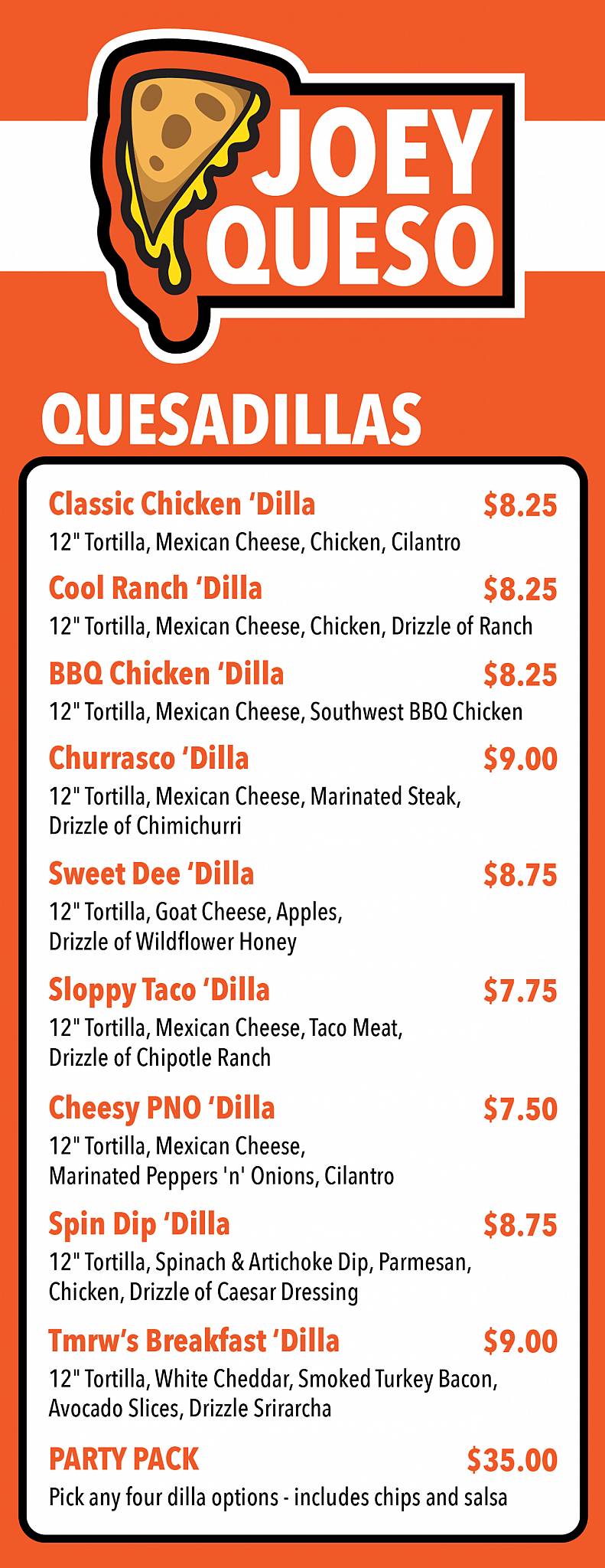 Menu at Joey Queso restaurant, Ann Arbor, 611 E Liberty St