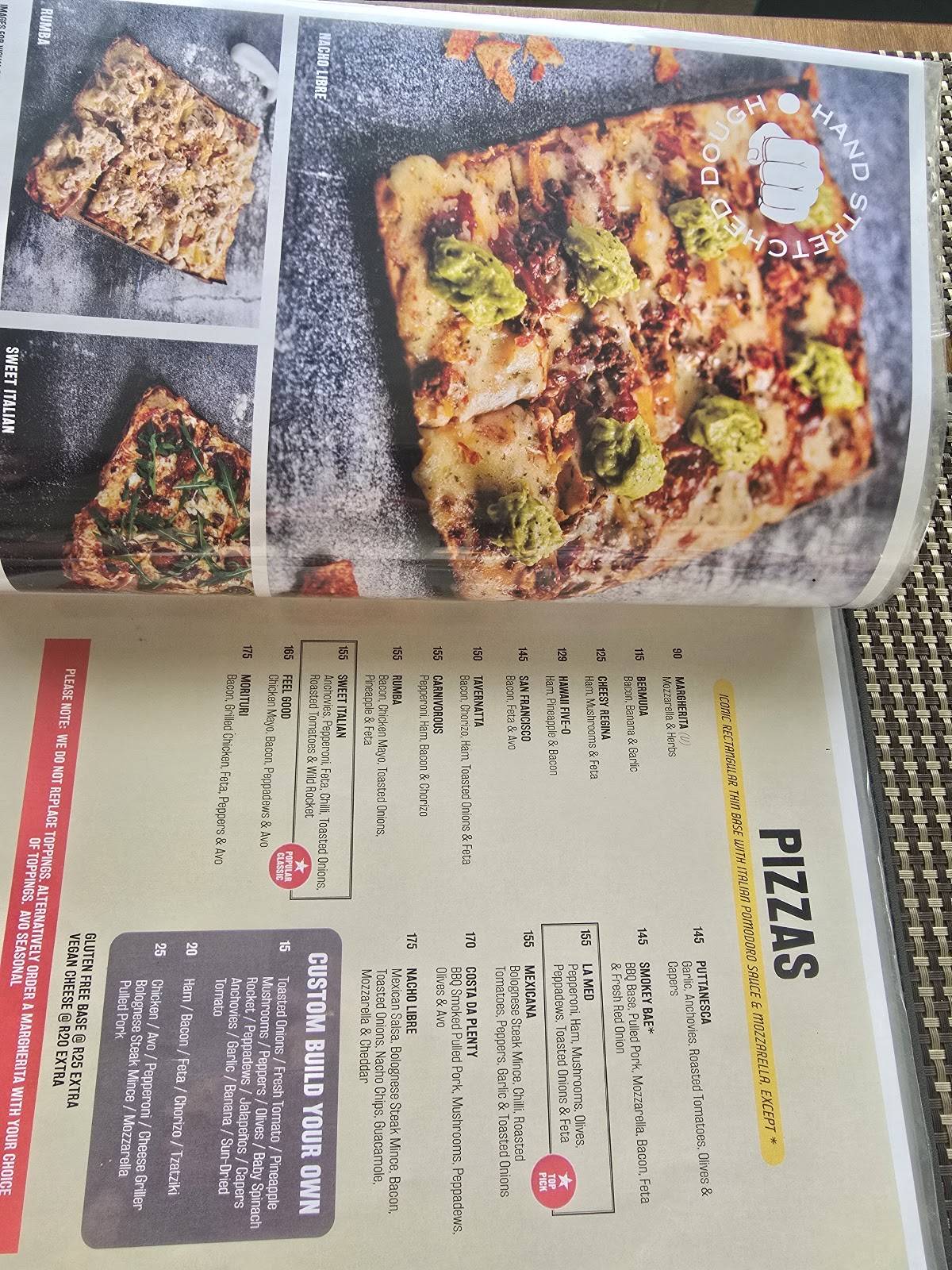 Menu at Bossa Modderfontein restaurant, Johannesburg