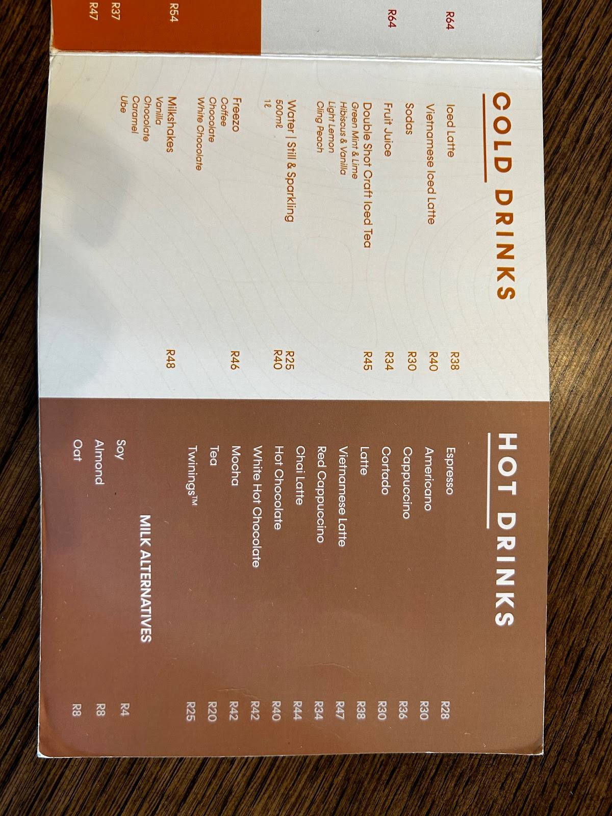 Menu at Blu Bam Boo restaurant, Johannesburg