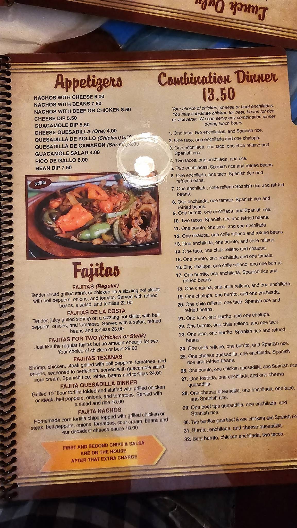 Menu at Luna Azteca restaurant, Johnstown