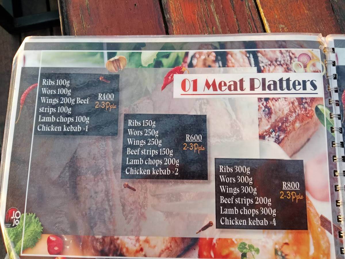 Menu at Jojo Rooftop Lounge restaurant, Johannesburg