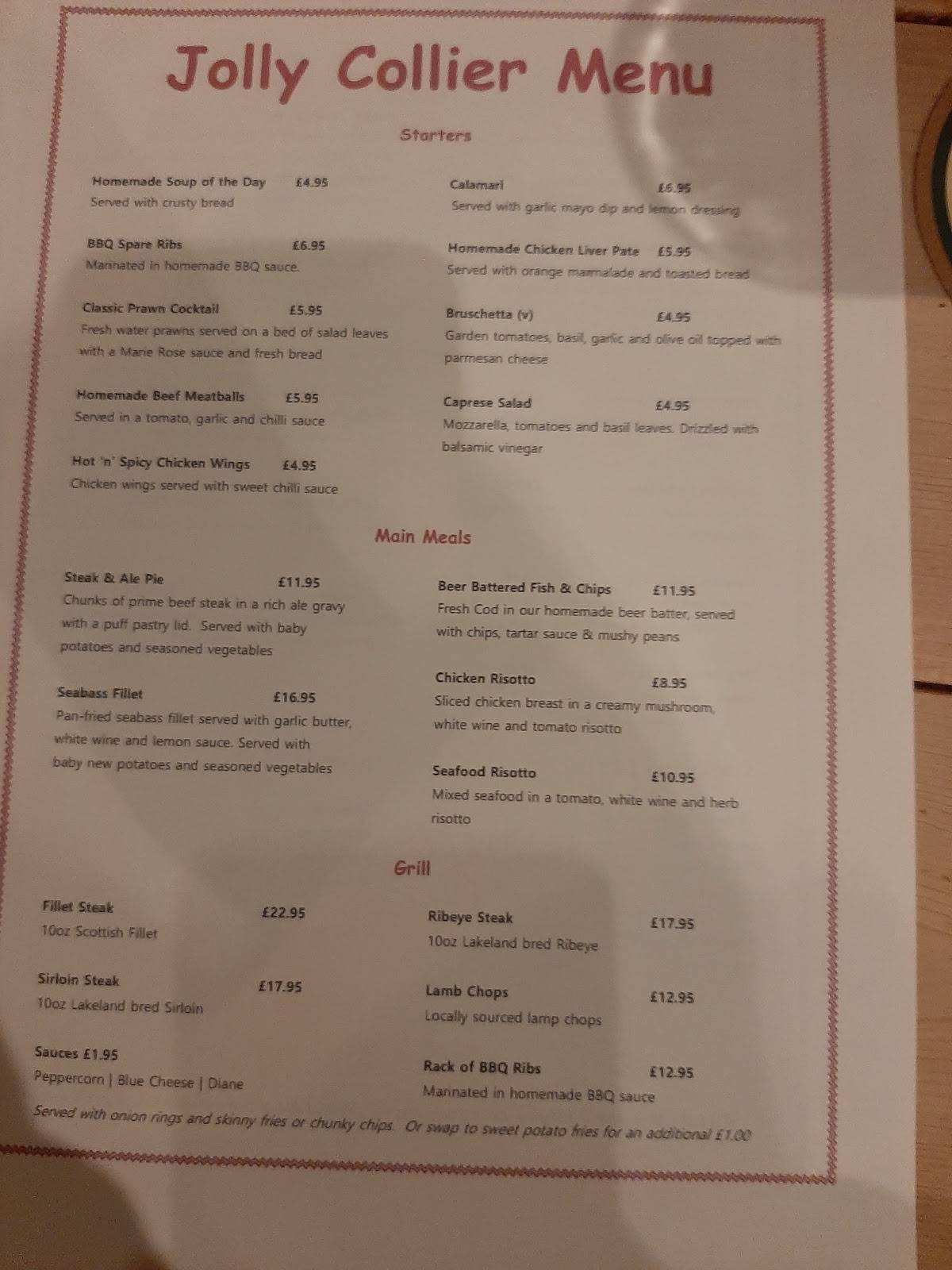 Menu at Jolly Collier pub & bar, Willenhall, Jolly Colliers