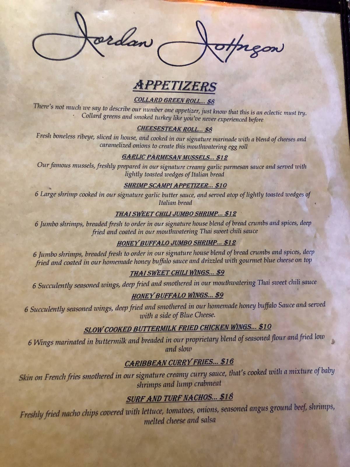 Menu at Jordan Johnson restaurant, Philadelphia, Frankford Ave