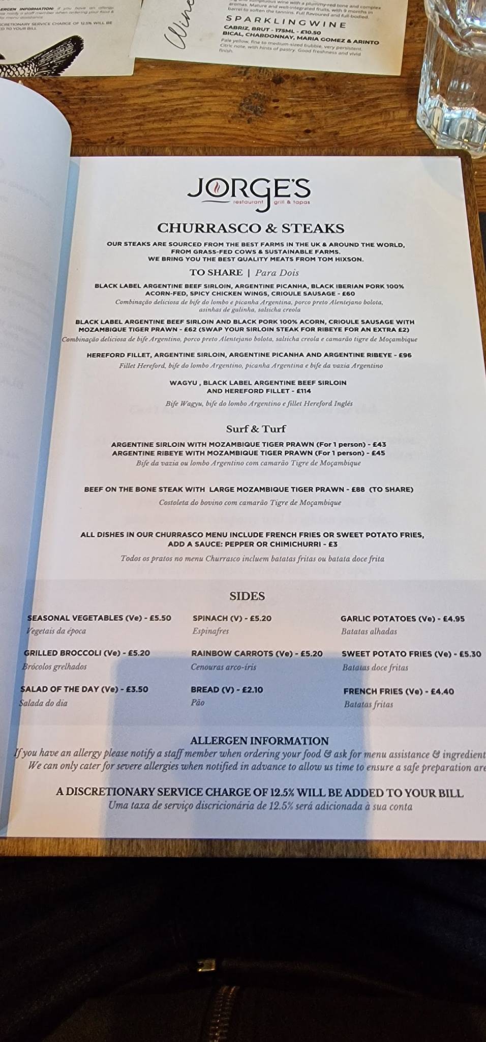 Menu at Jorge's Restaurant, Norwich