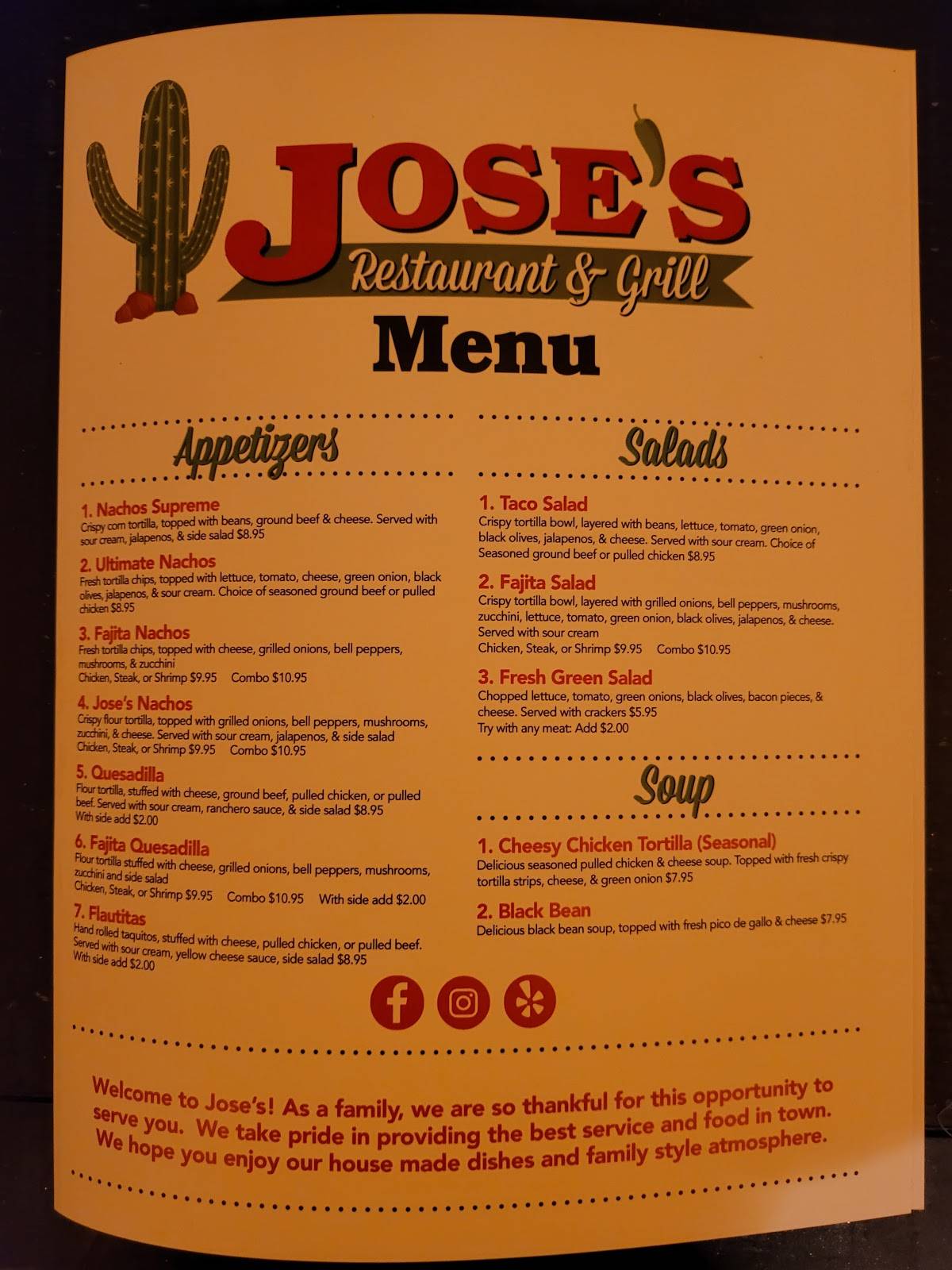 Menu at Joses Restaurant & Grill, Magee