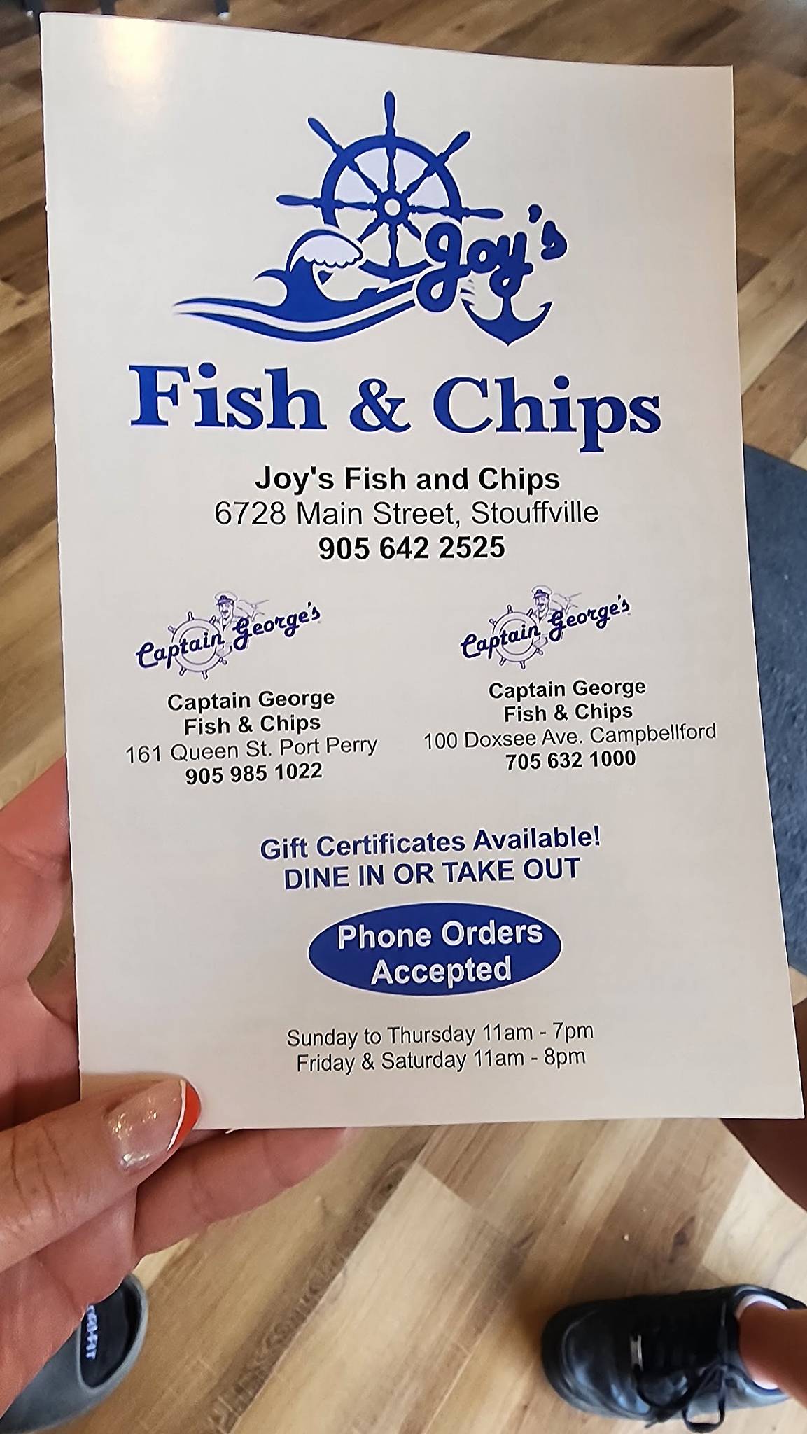 Menu at Joy's Fish & Chips restaurant, Whitchurch-Stouffville