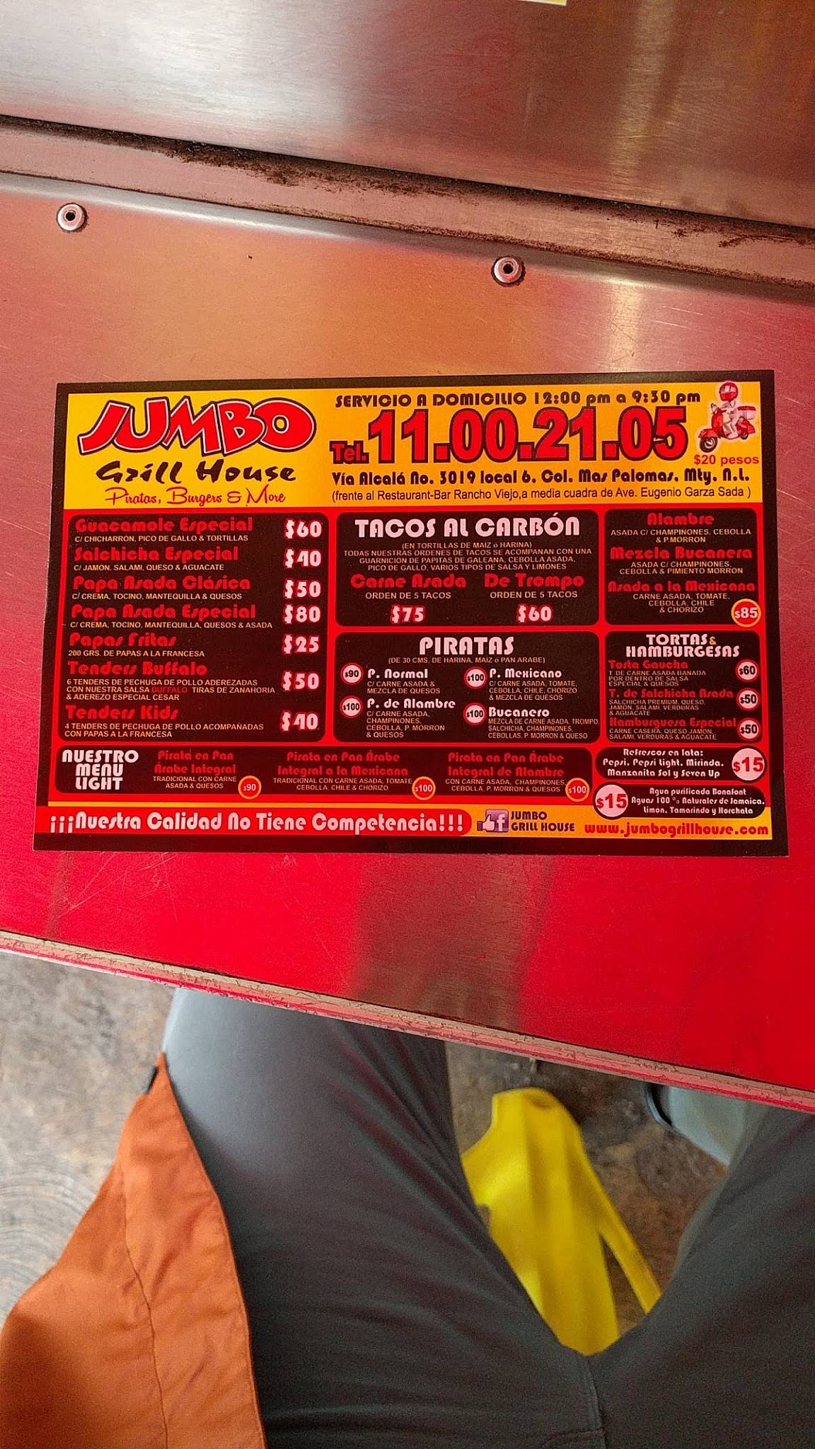 Menu at Jumbo Grill House restaurant, Monterrey, Vía Alcala 3019