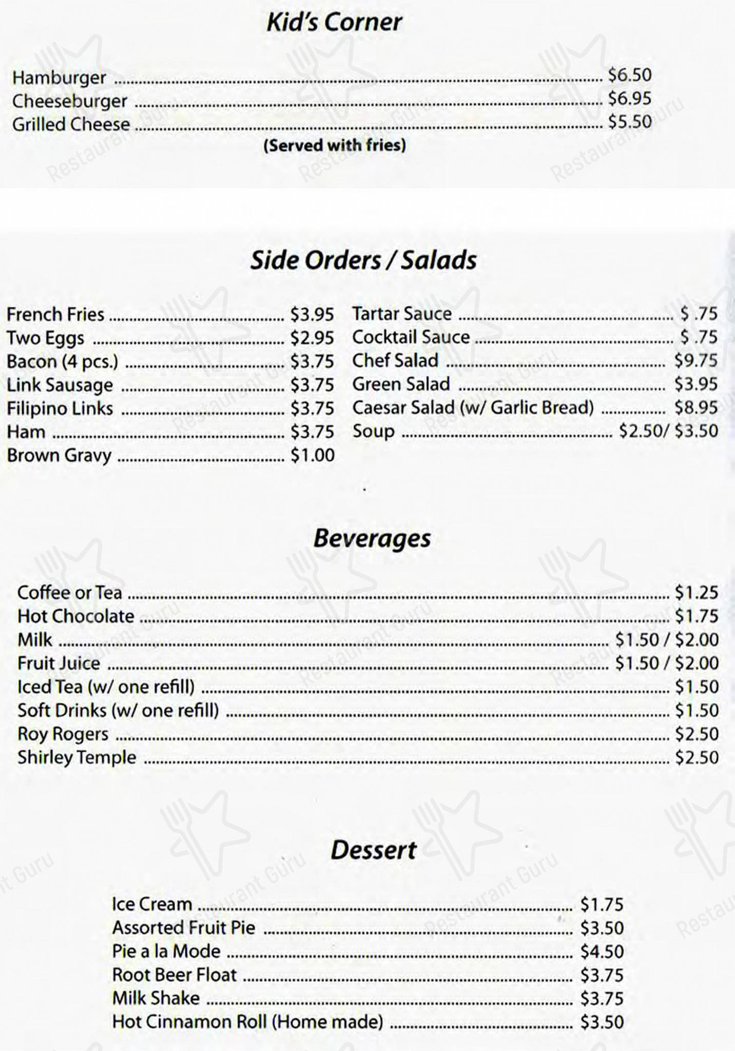 Menu at Valley Restaurant, Juneau, Glacier Hwy