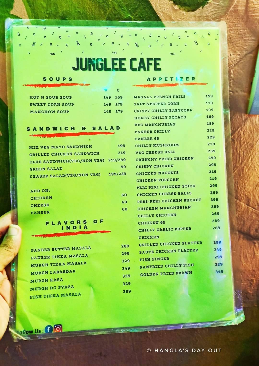 Menu at Junglee Cafe, Kolkata