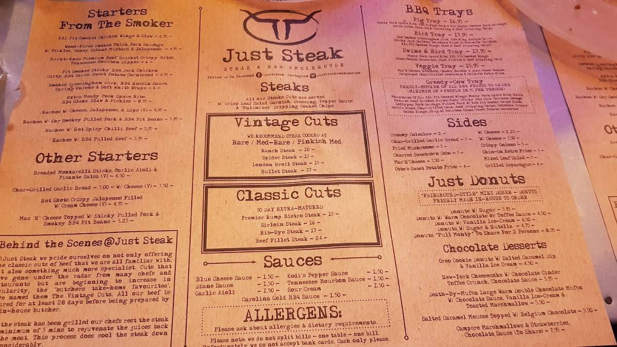 Menu at Just Steak steakhouse, Mold