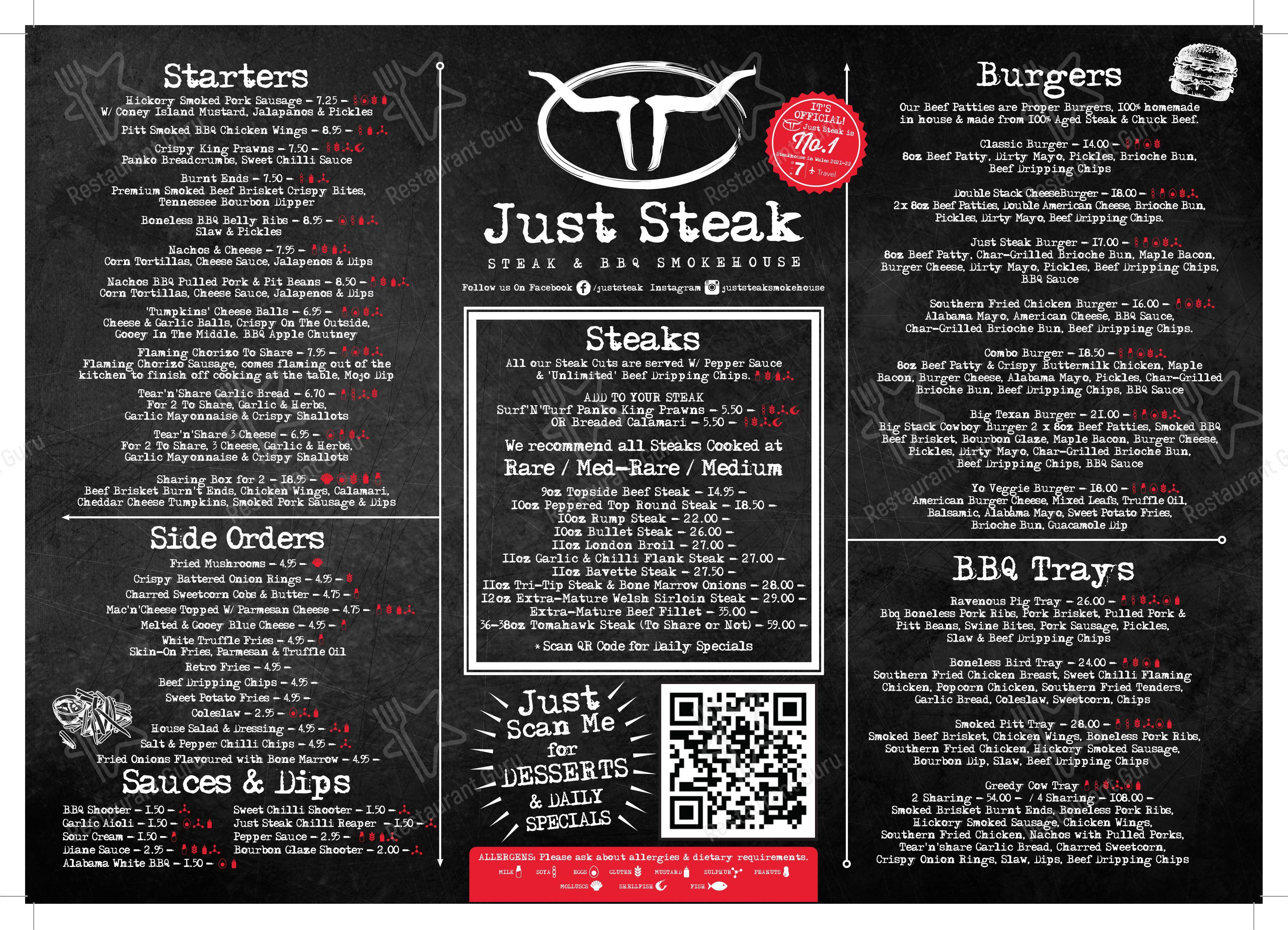 Menu at Just Steak steakhouse, Mold