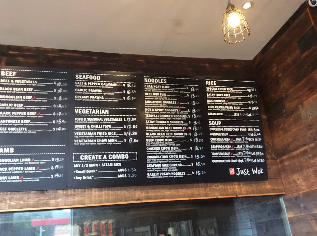 Menu at Just Wok fast food, Boronia